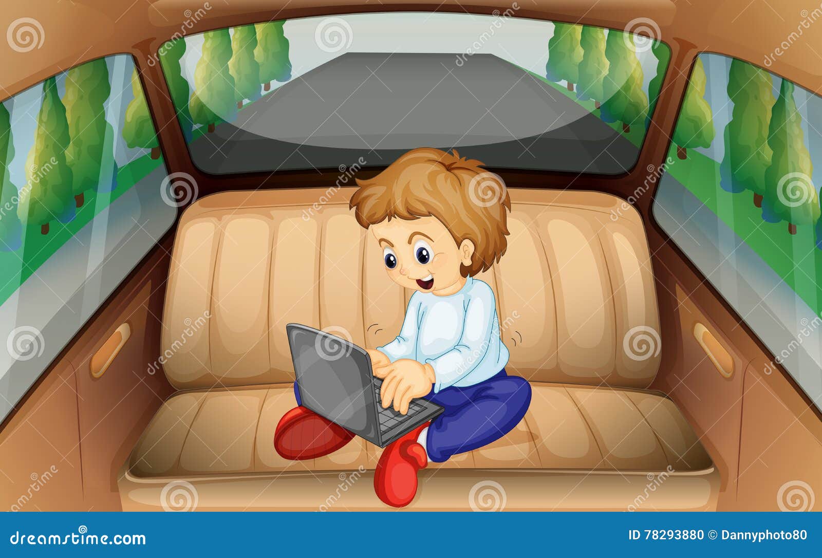 Little Boy Using Computer in the Car Stock Vector - Illustration of ...