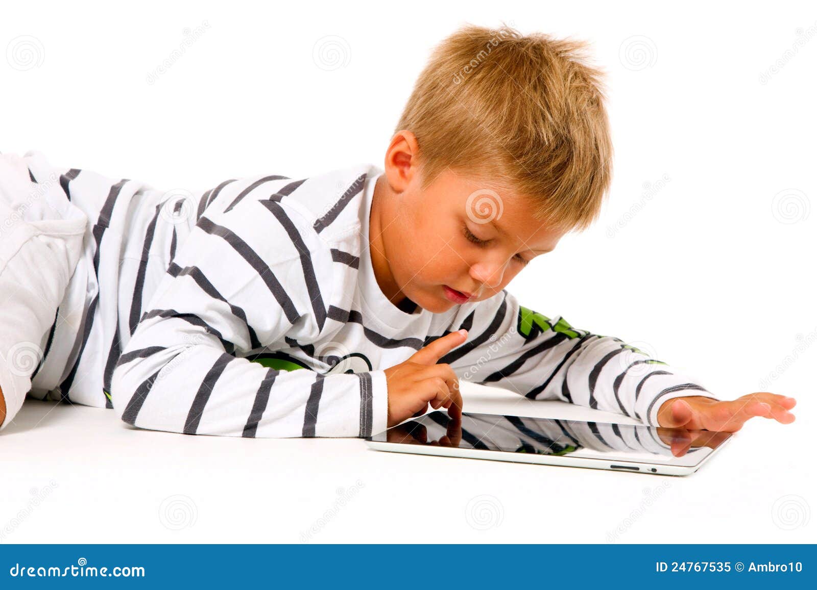 Little Boy Using Digital Tablet Stock Image - Image of background ...