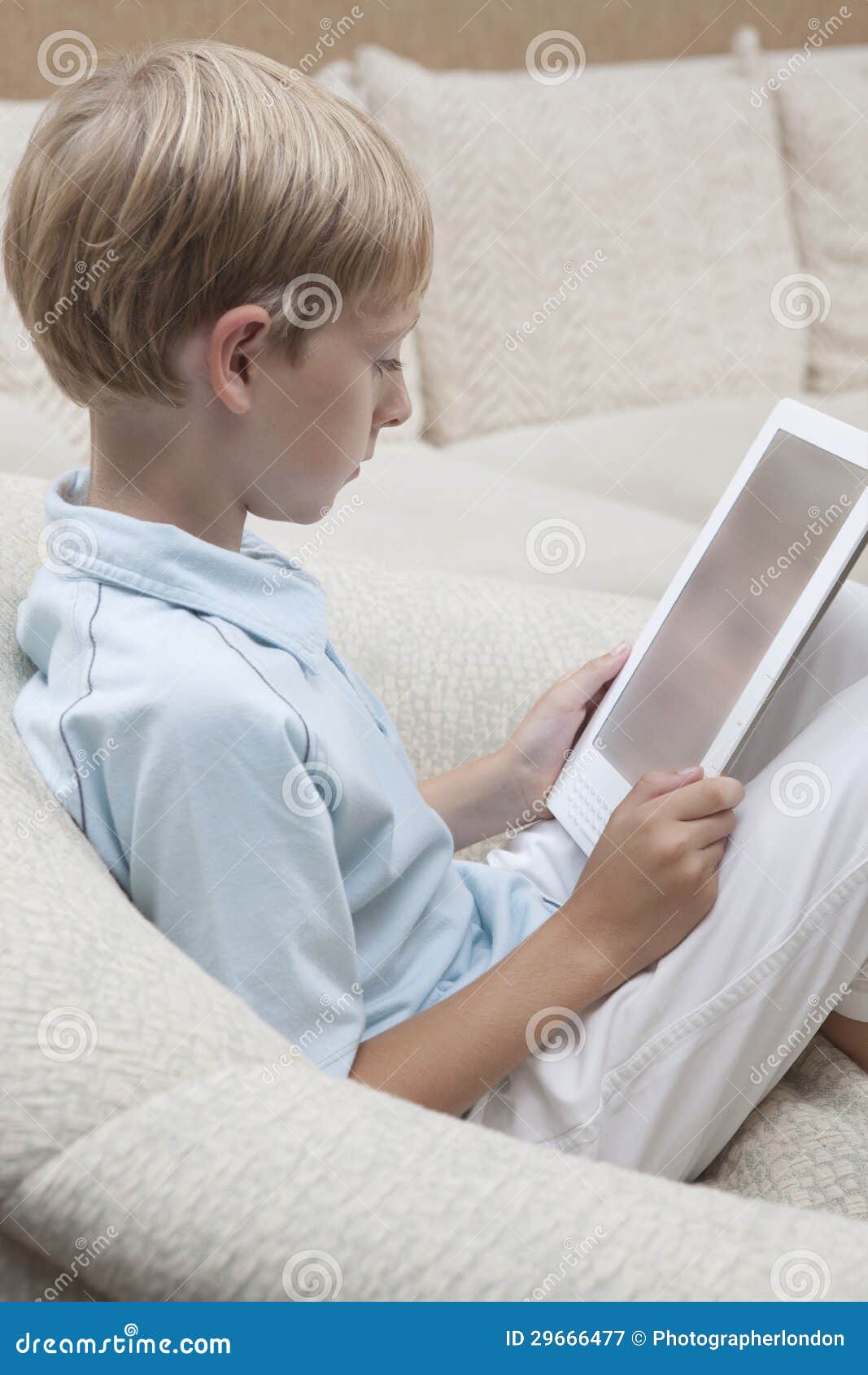 Little Boy Using Digital Tablet Stock Image - Image of indoors ...