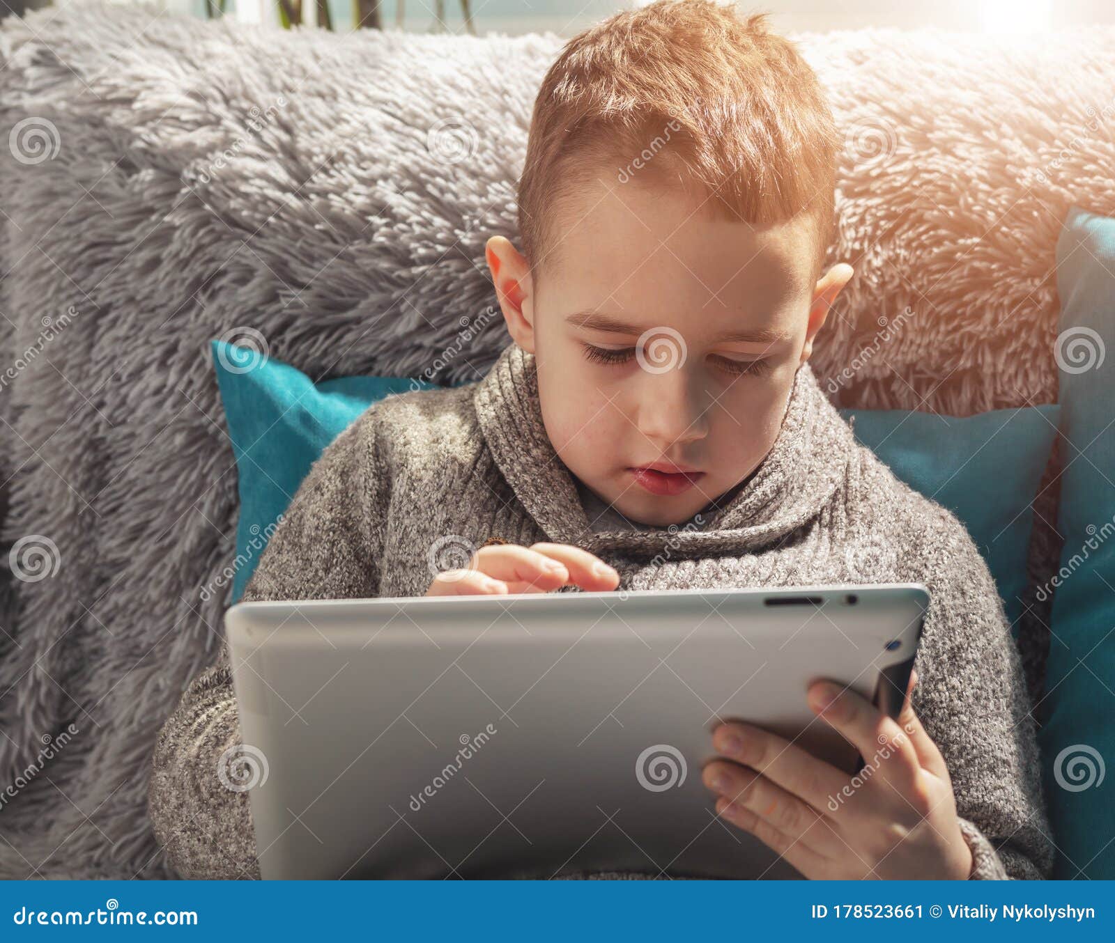 Little Boy Using Digital Tablet Stock Image - Image of diversion ...