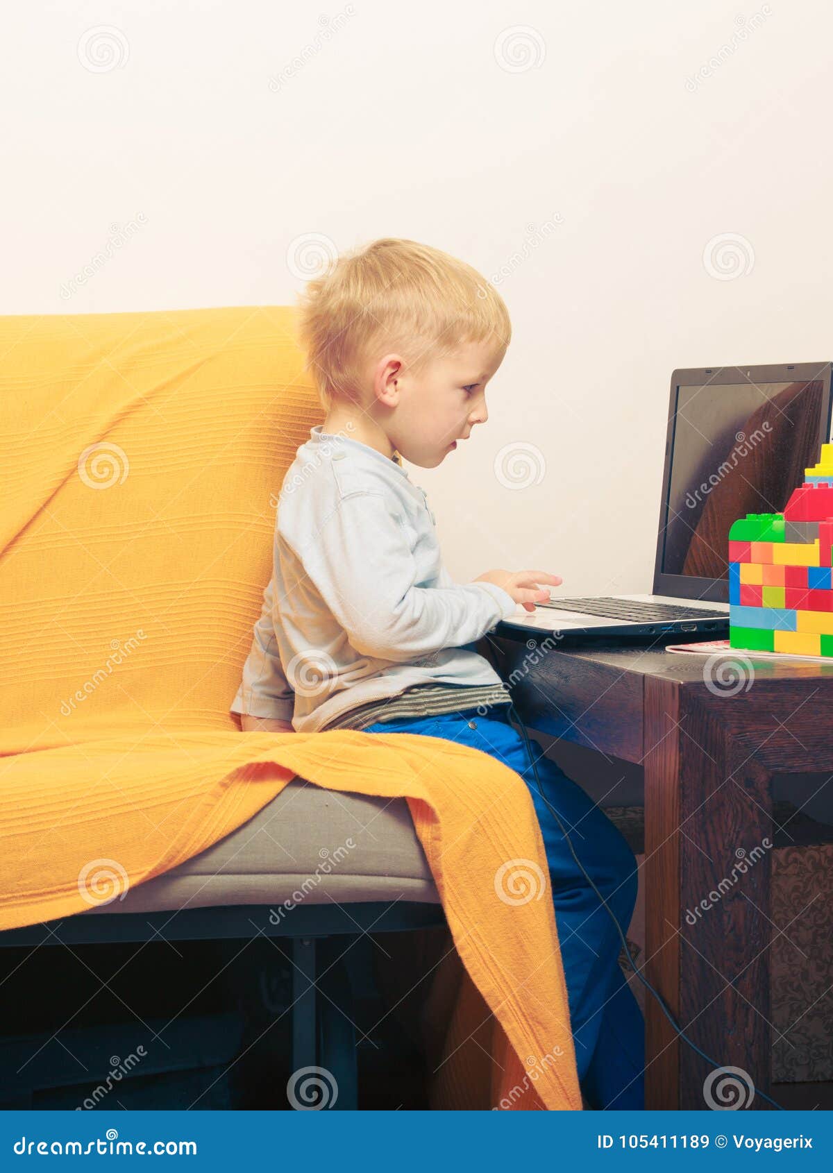 Little Boy Using Laptop Computer Playing Games Stock Image - Image of ...