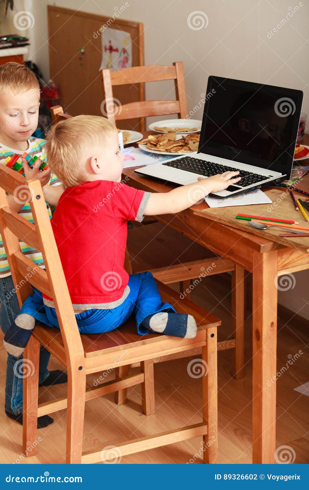 Little Boy Using Laptop Computer Playing Games Stock Photo - Image of ...