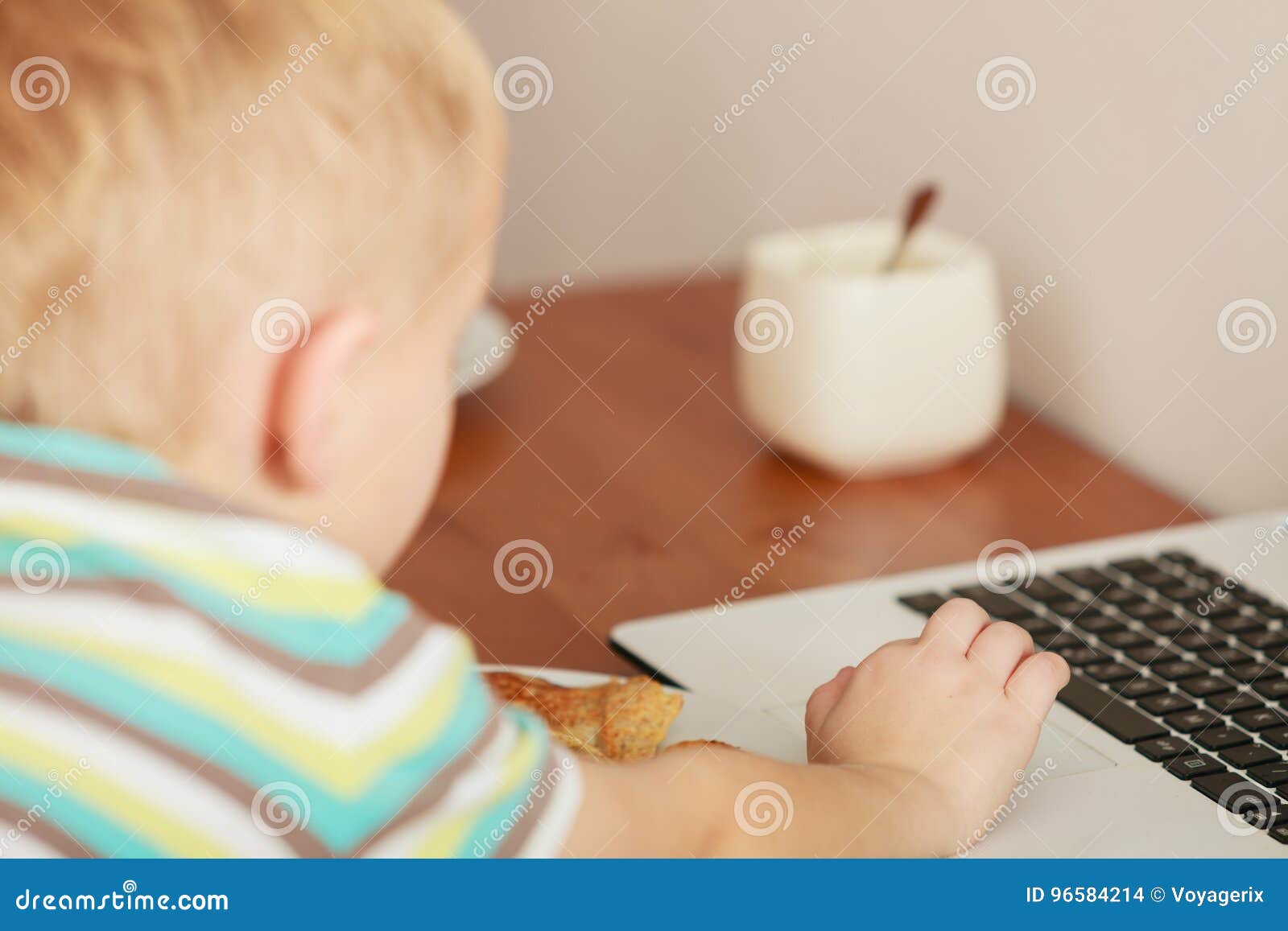 Little Boy Using Laptop Computer Playing Games Stock Photo - Image of ...