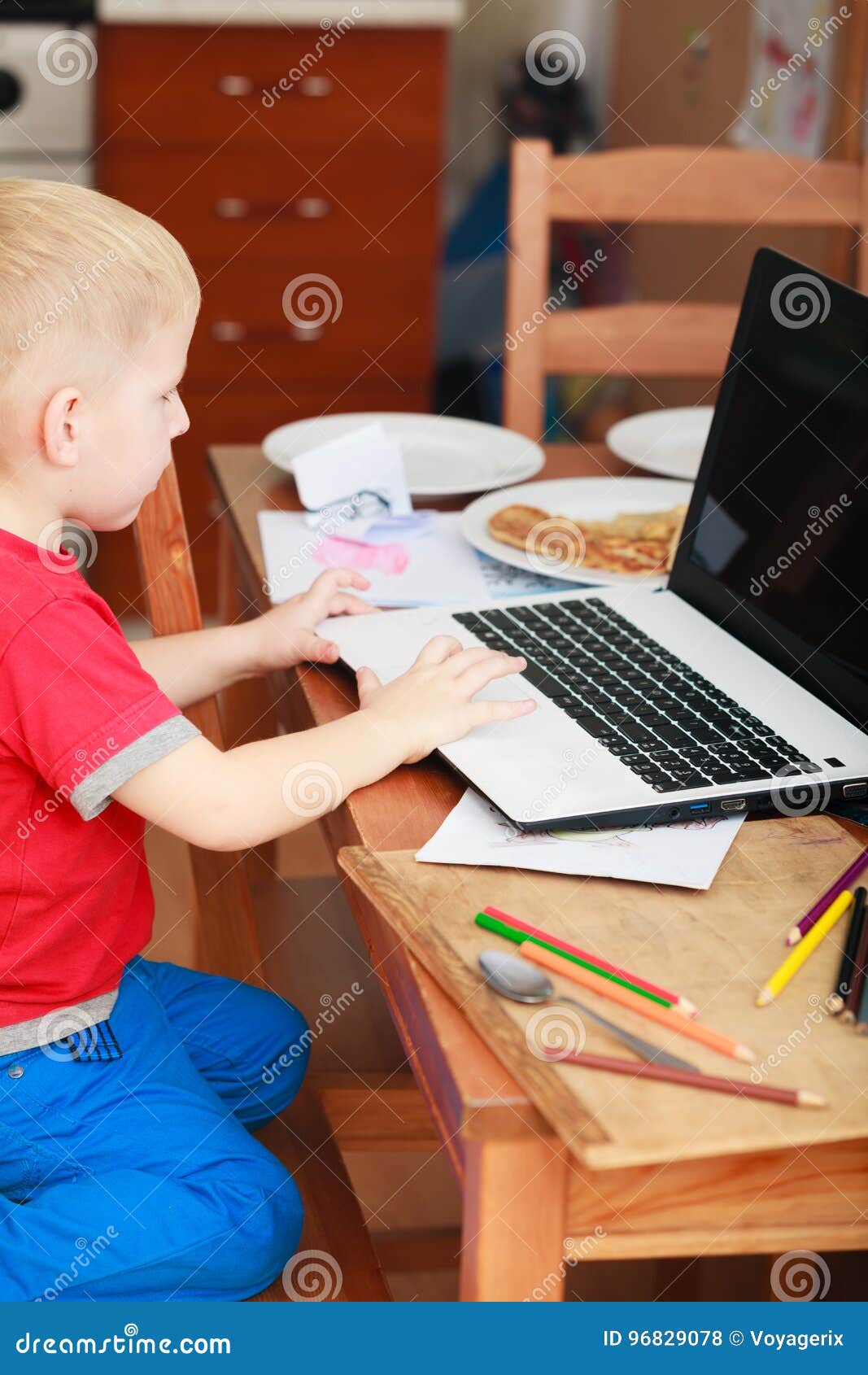 Little Boy Using Laptop Computer Playing Games Stock Photo - Image of ...
