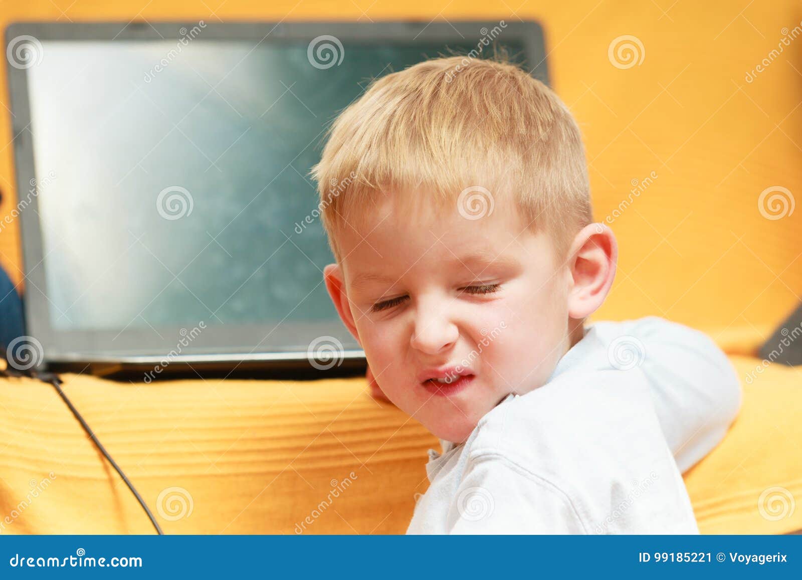 Little Boy Using Laptop Computer Playing Games Stock Image - Image of ...