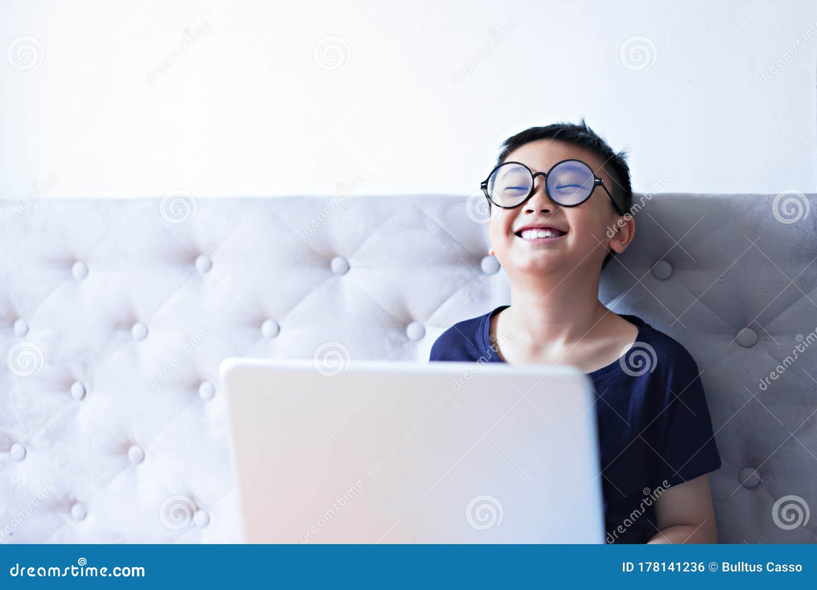 Little Boy Using Laptop Learning for Education Online Stock Photo ...