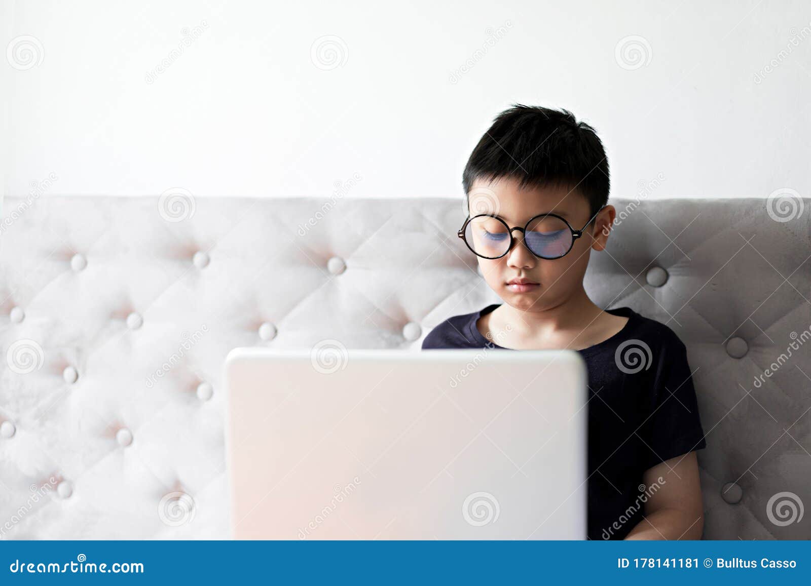 Little Boy Using Laptop Learning for Education Online Stock Image ...