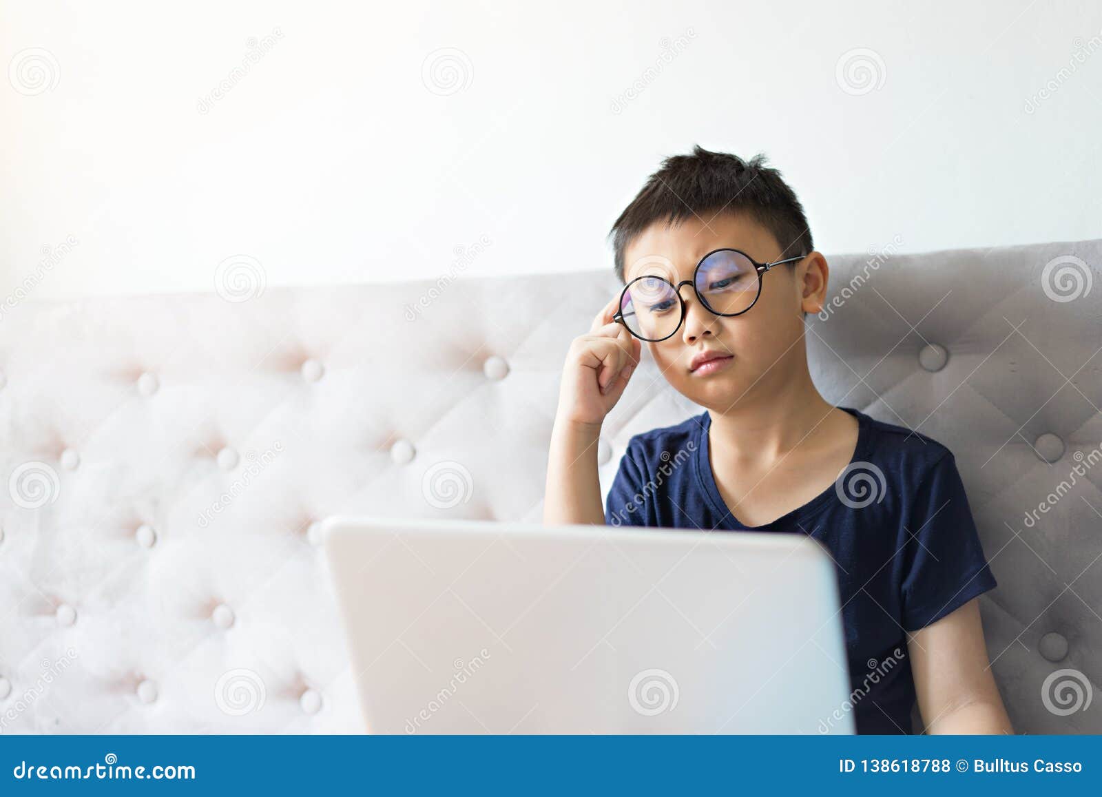 Little Boy Using Laptop Learning about Technology at Home for Education ...
