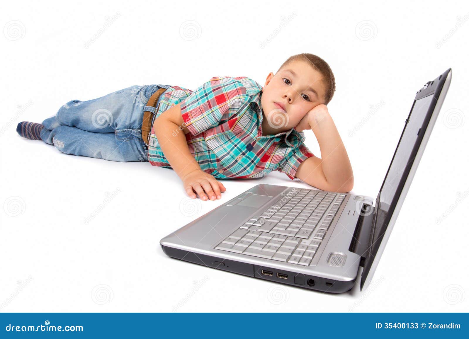 Little boy using a laptop stock image. Image of bright - 35400133