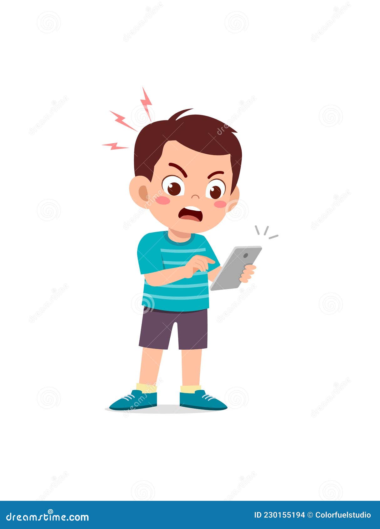 Little Boy Using Mobile Phone and Angry Stock Vector - Illustration of ...