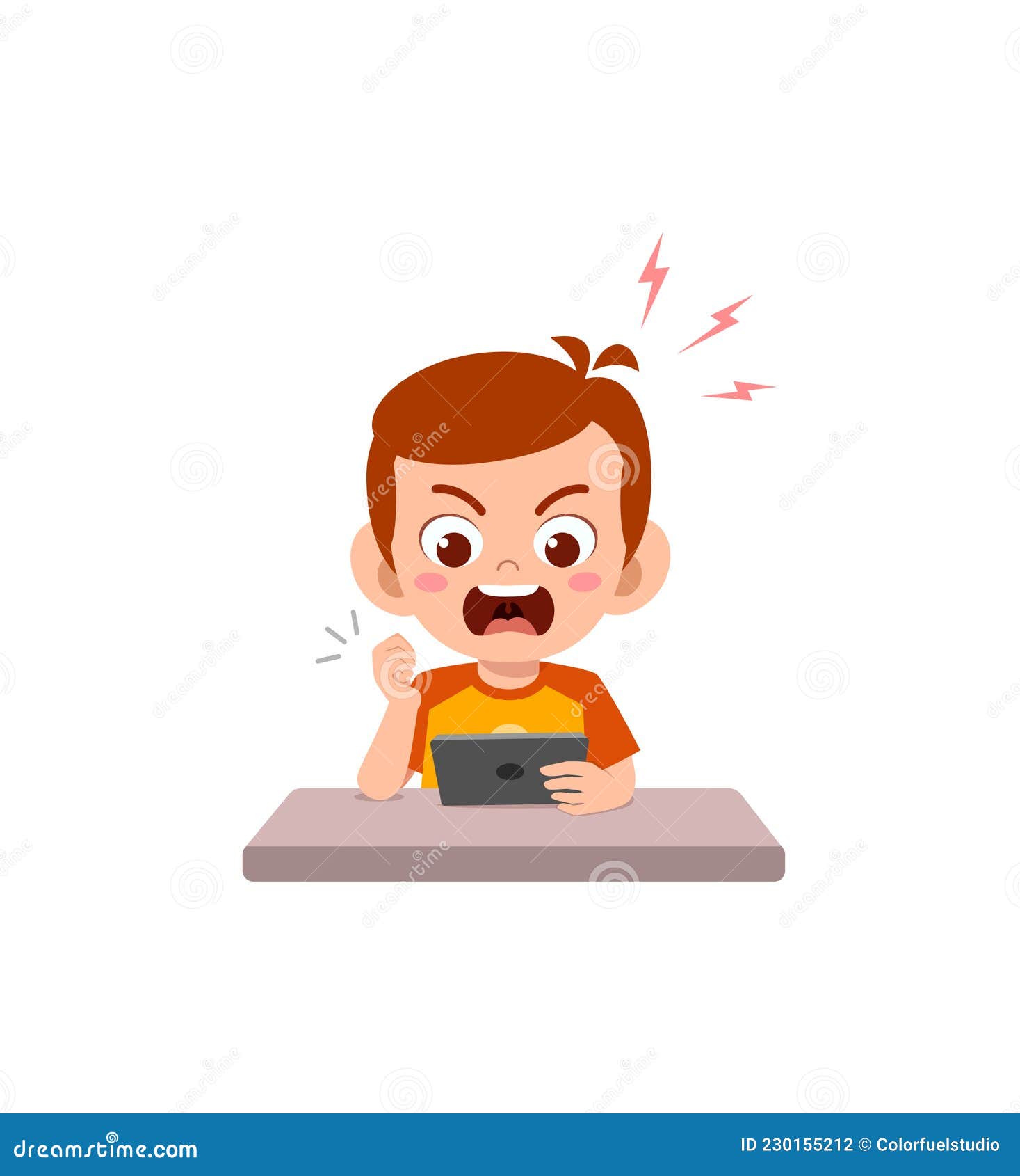 Little Boy Using Mobile Phone and Angry Stock Vector - Illustration of ...