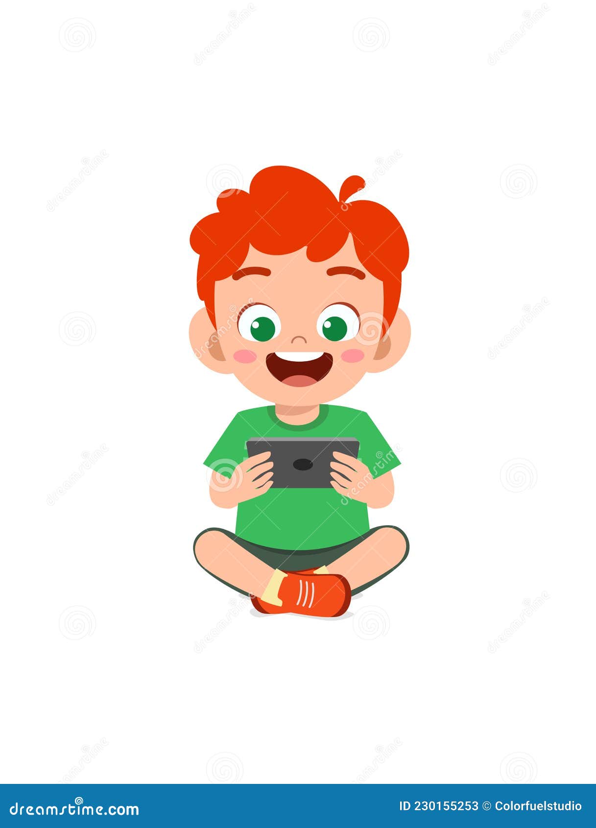 Little Boy Using Mobile Phone and Laugh Stock Vector - Illustration of ...