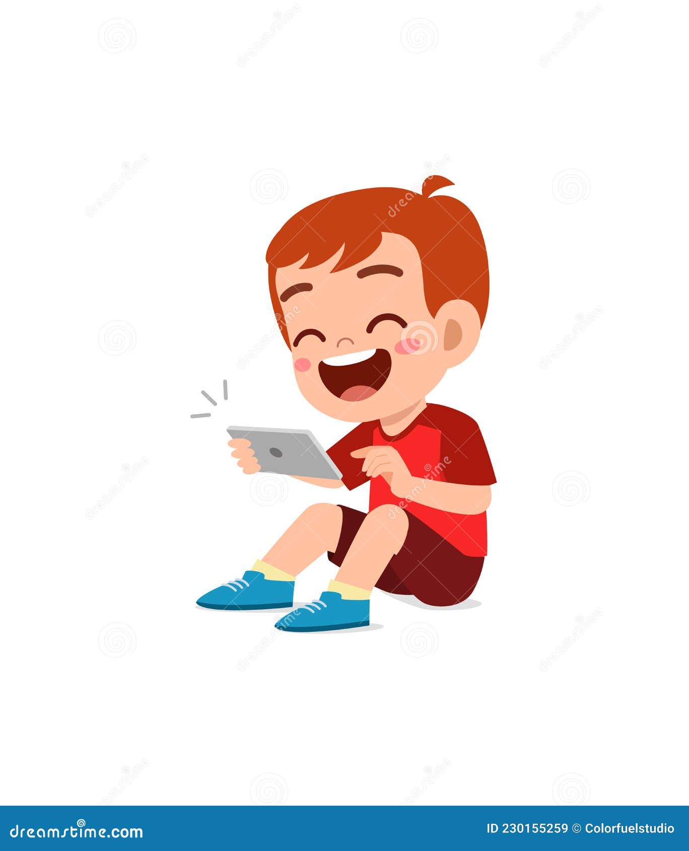 Little Boy Using Mobile Phone and Laugh Stock Vector - Illustration of ...