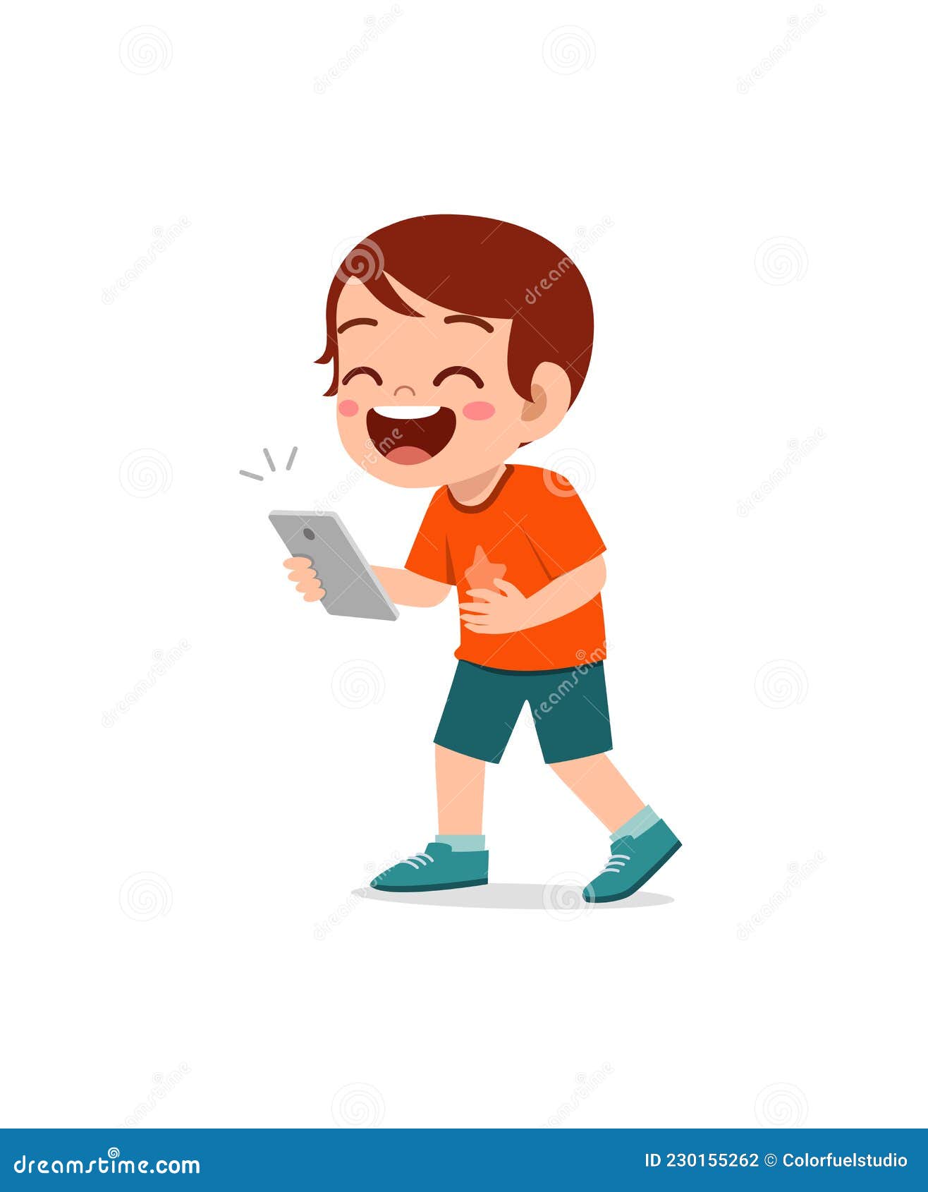Little Boy Using Mobile Phone and Laugh Stock Vector - Illustration of ...
