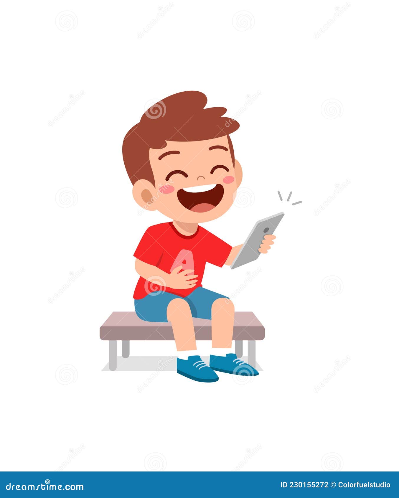 Little Boy Using Mobile Phone and Laugh Stock Vector - Illustration of ...