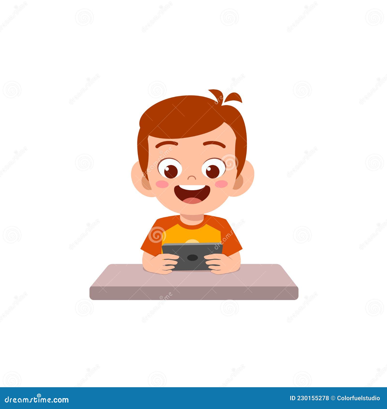 Little Boy Using Mobile Phone and Laugh Stock Vector - Illustration of ...