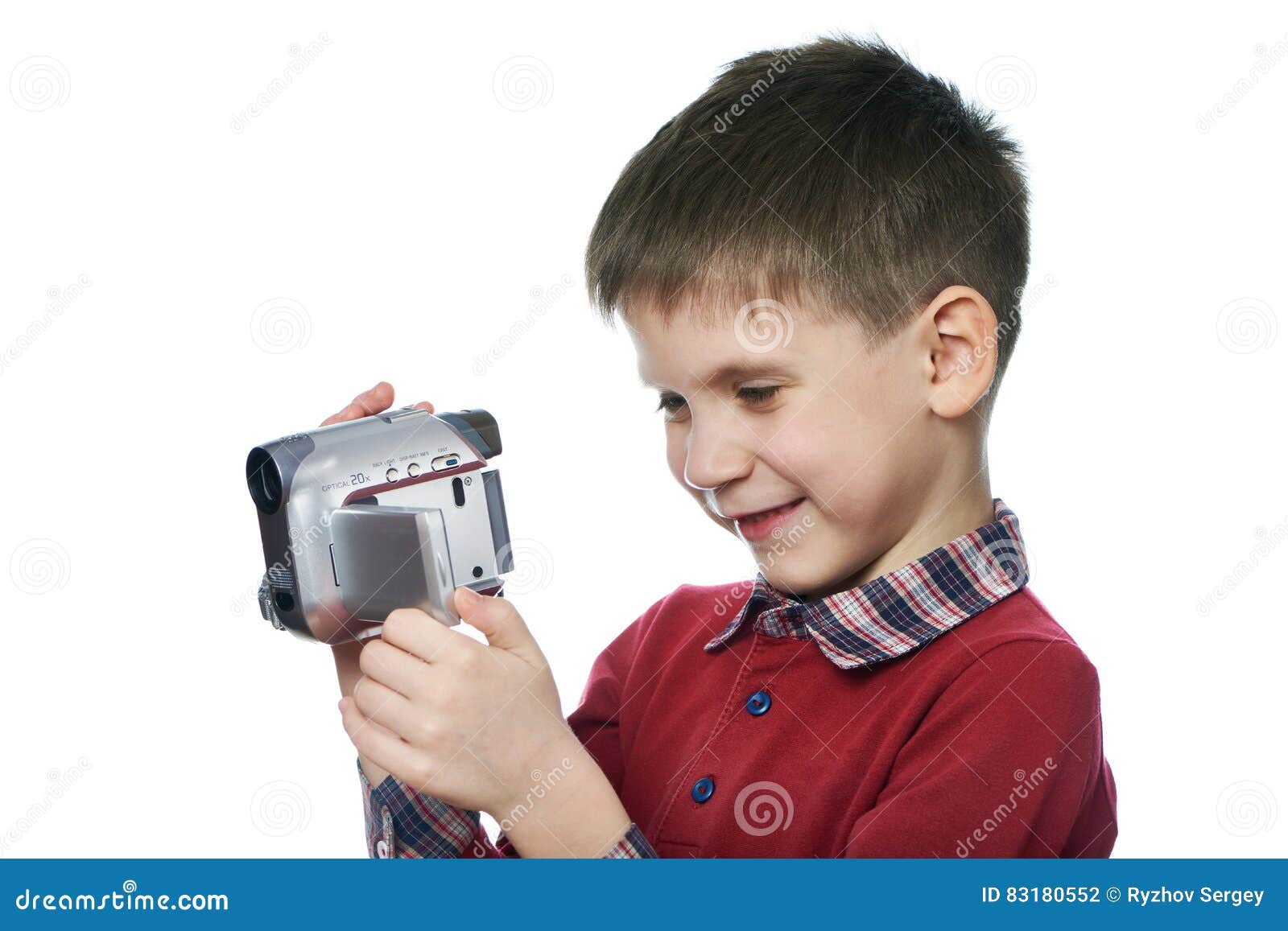 Little Boy with Video Camera Isolated Stock Photo - Image of creativity ...