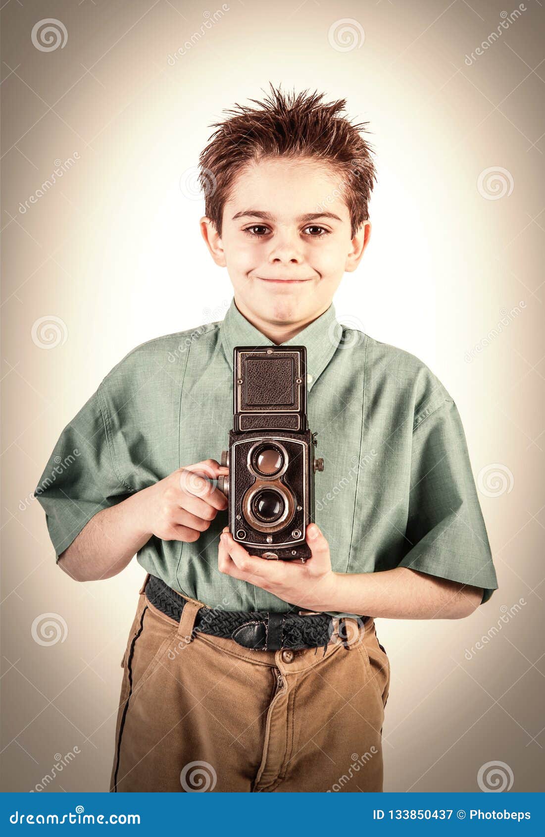 Little Boy with a Vintage Camera Stock Image - Image of male, camera ...