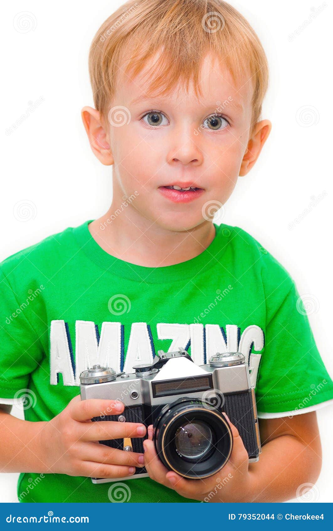 Little Boy with a Vintage Camera. Studio Shot. Stock Photo - Image of ...