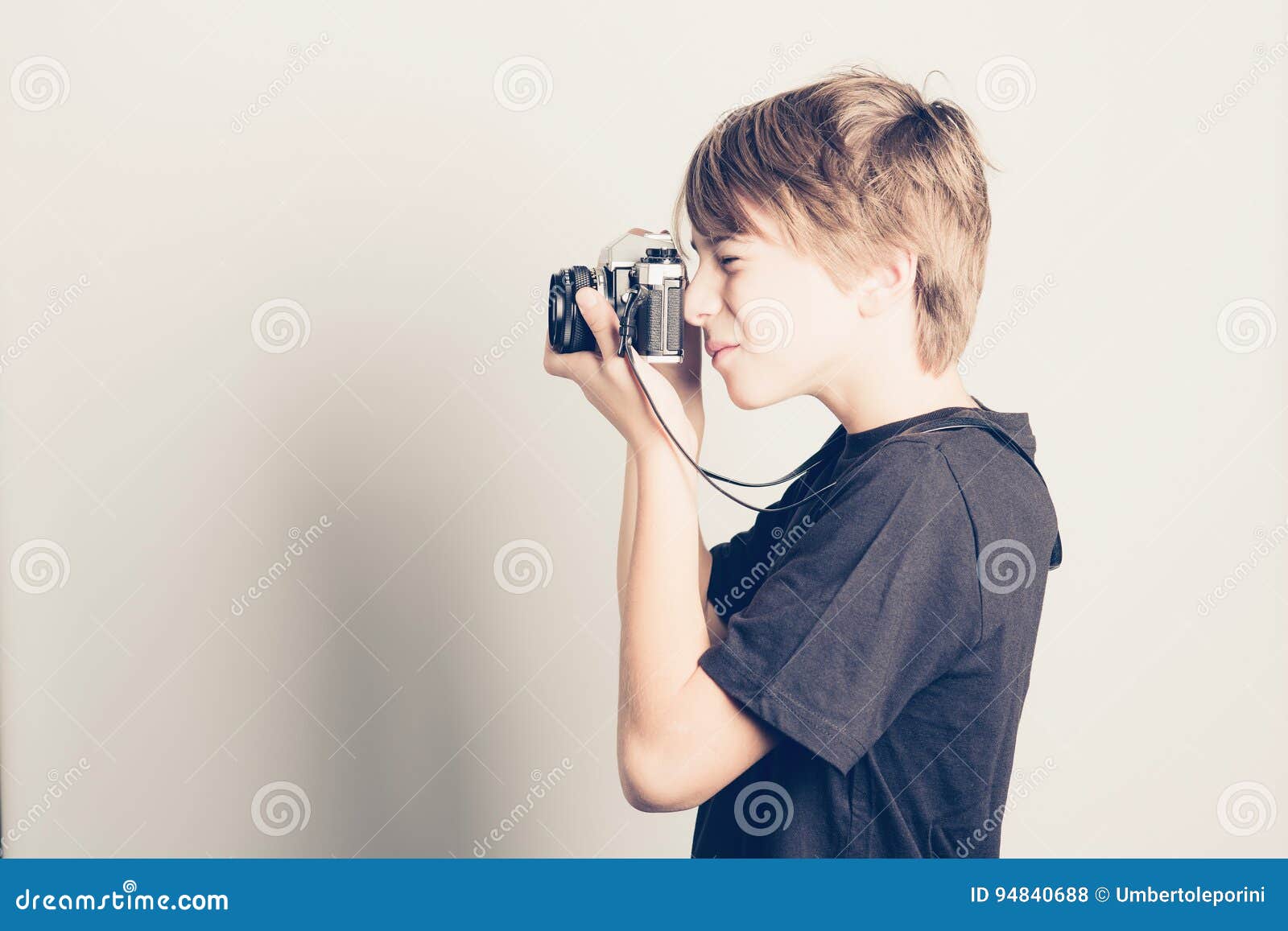 Little Boy with Vintage Reflex Camera Stock Photo - Image of camera ...