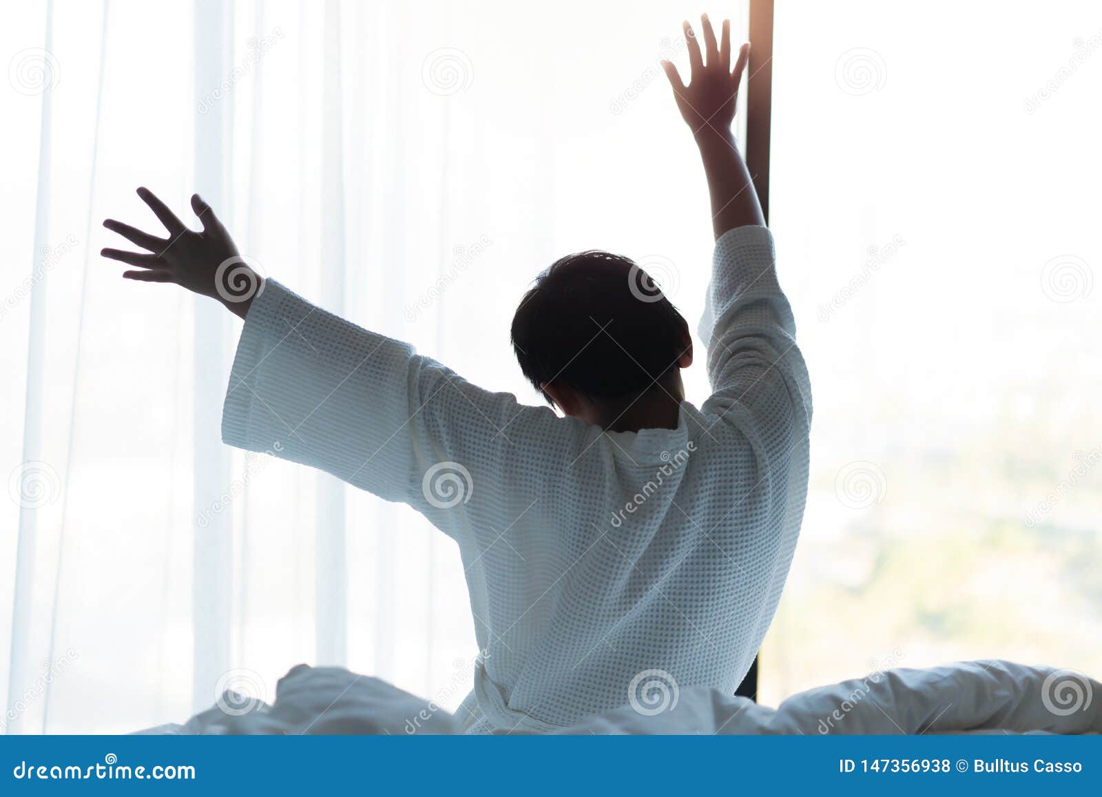 Little Boy Waking Up in the Bedroom Stock Photo - Image of awake, alarm ...