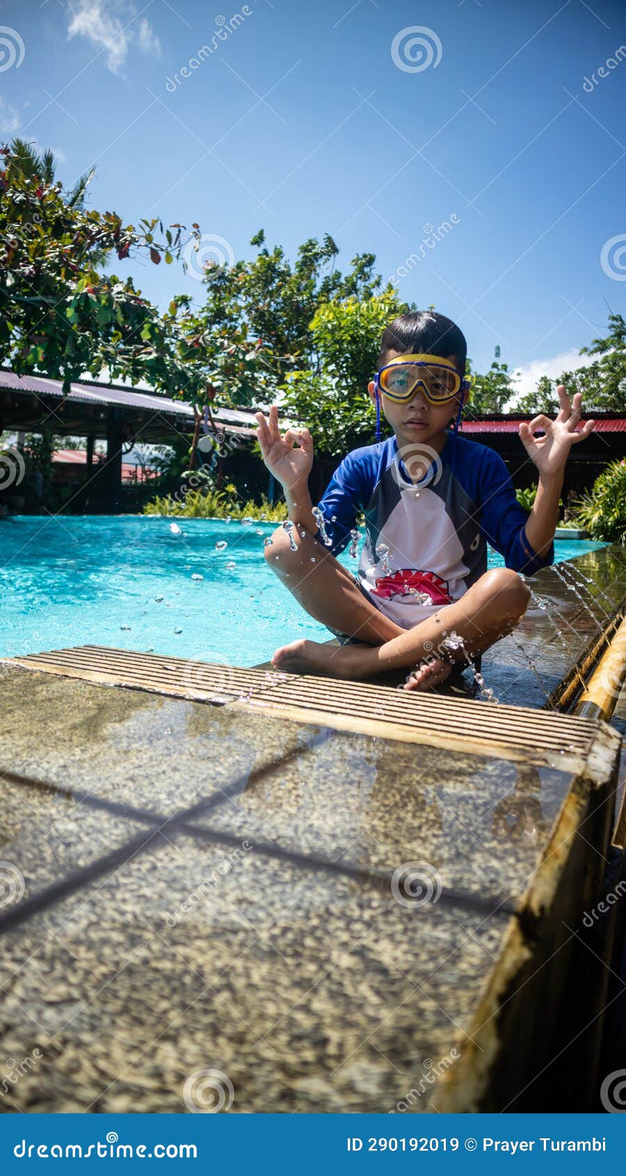 A Little Boy Was Sitting by the Pool Stock Image - Image of goggles ...