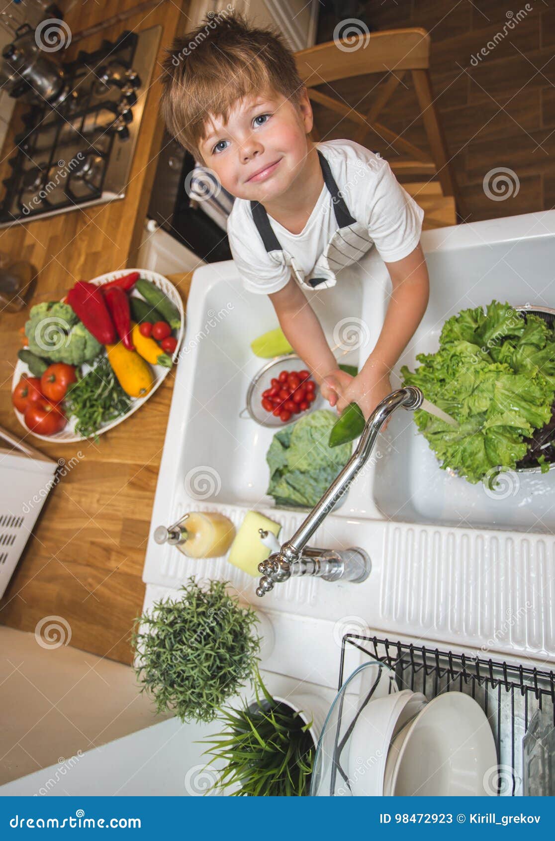 Little Boy Washes Vegetables before Eating Stock Image - Image of child ...
