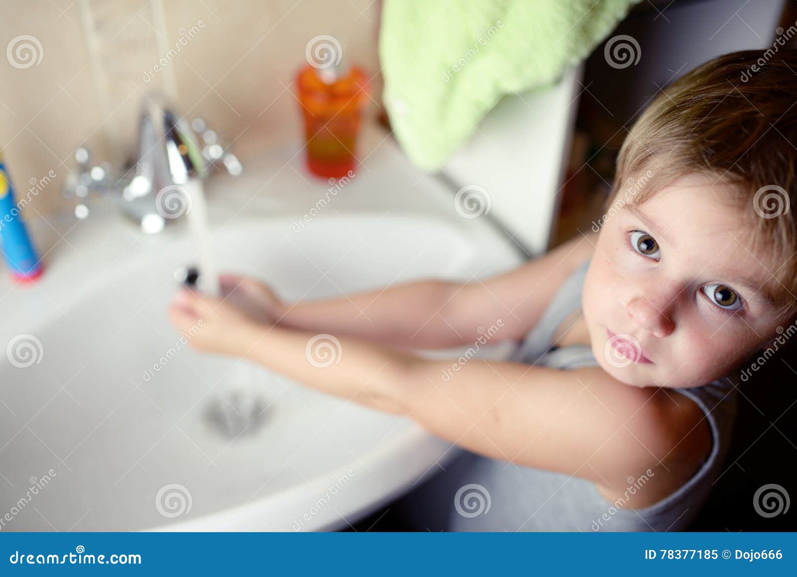 Little Boy Washing Hand in Washbasin Stock Image - Image of hair ...