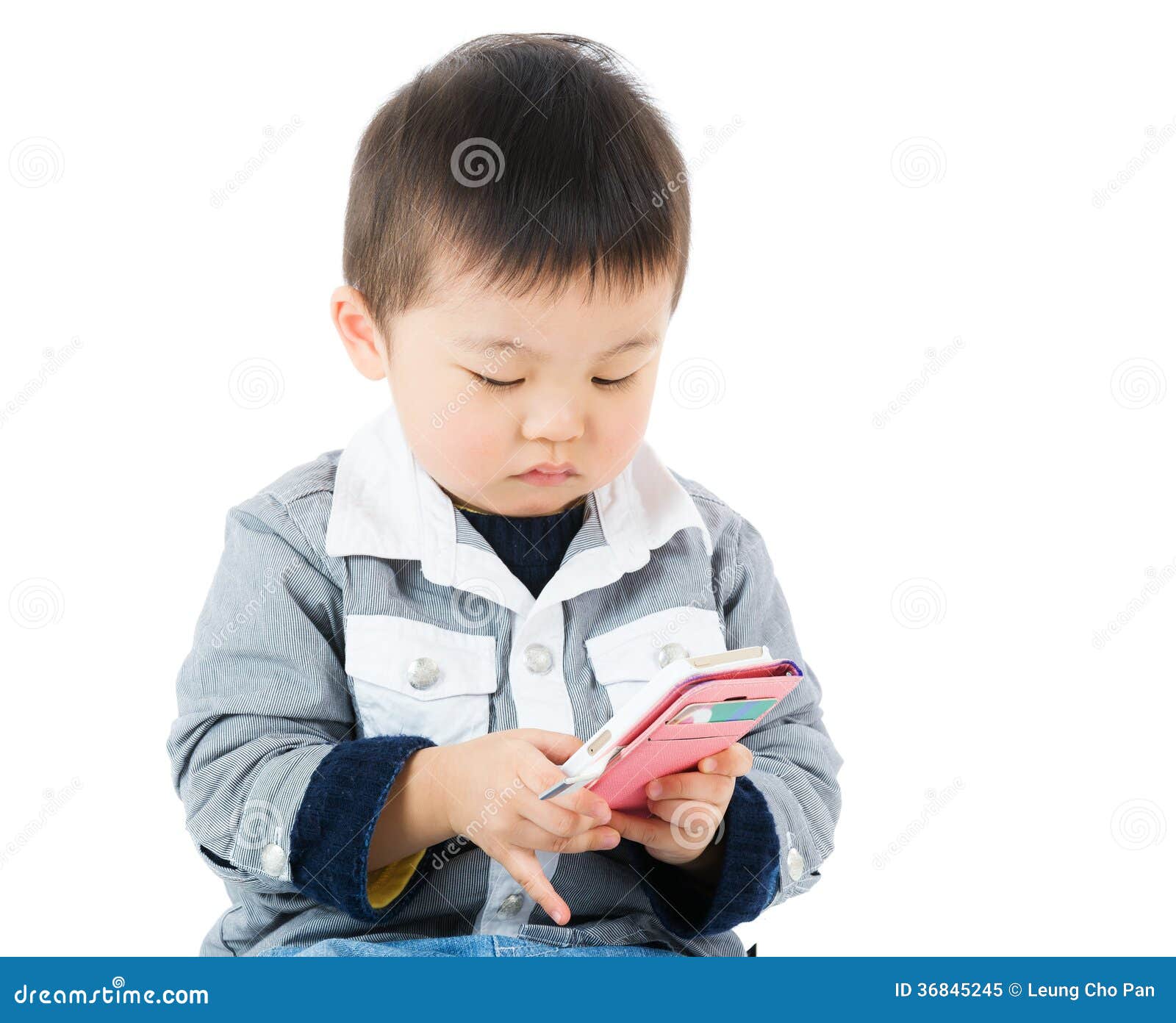 Little Boy Watching on Mobile Stock Image - Image of isolated, newborn ...