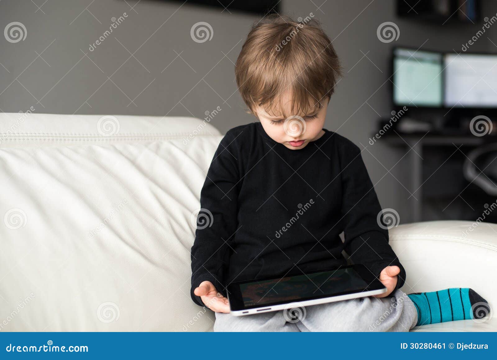 Little Boy Watching a Movie on Tablet Stock Image - Image of little ...