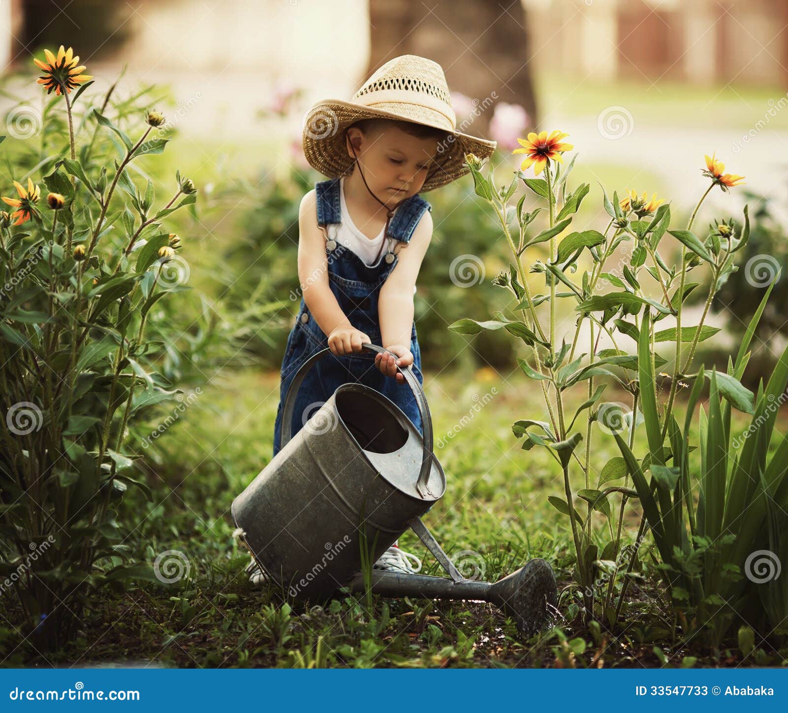 Little Boy Watering Flowers Stock Image - Image of home, gardening ...