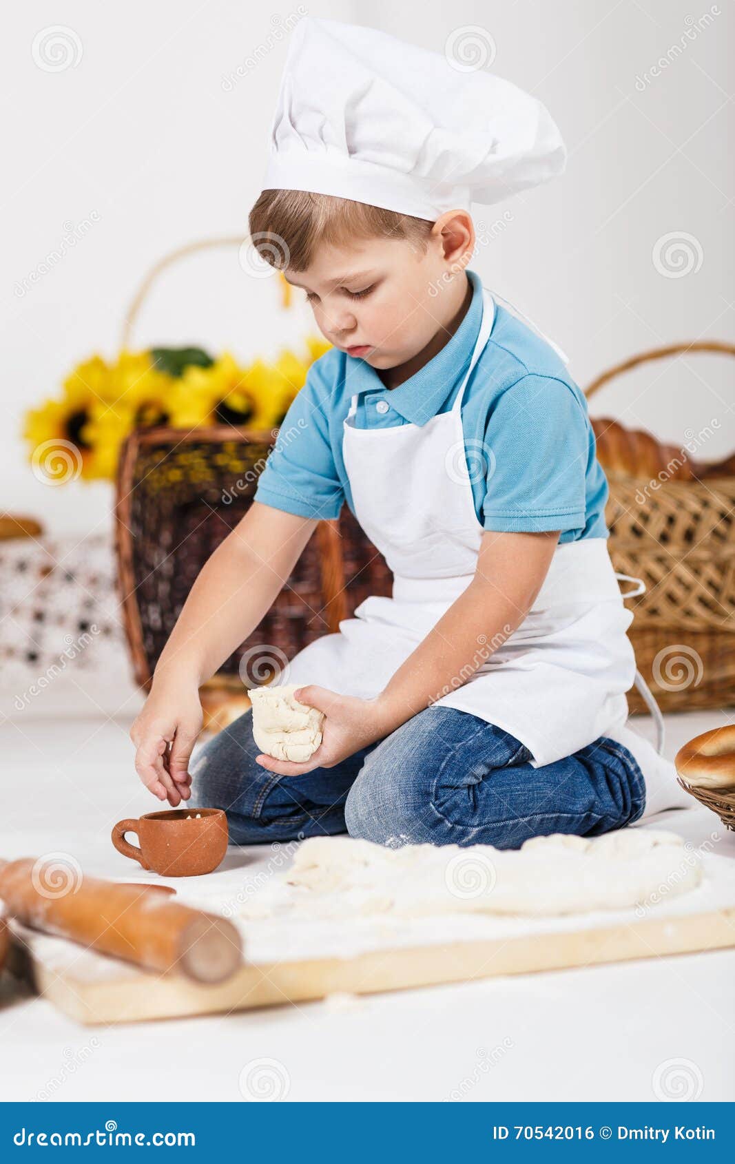 Little Boy Wearing Chef Hats Baking a Pie Stock Photo - Image of child ...