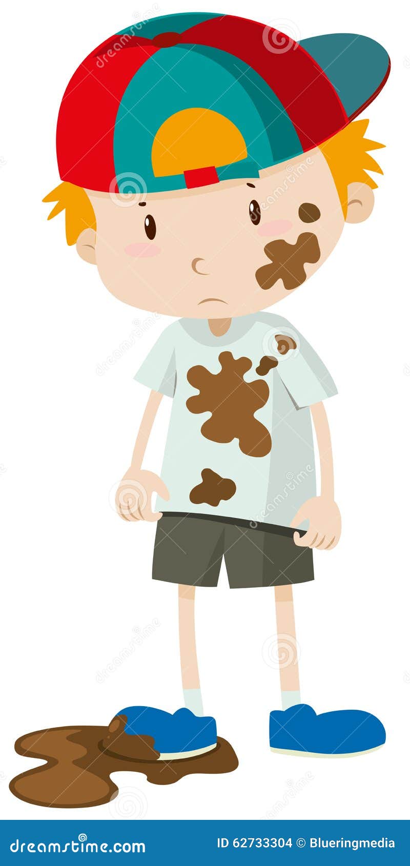 Sad Dirty Little Girl Flat Color Illustration. Unhappy Asian Toddler In ...