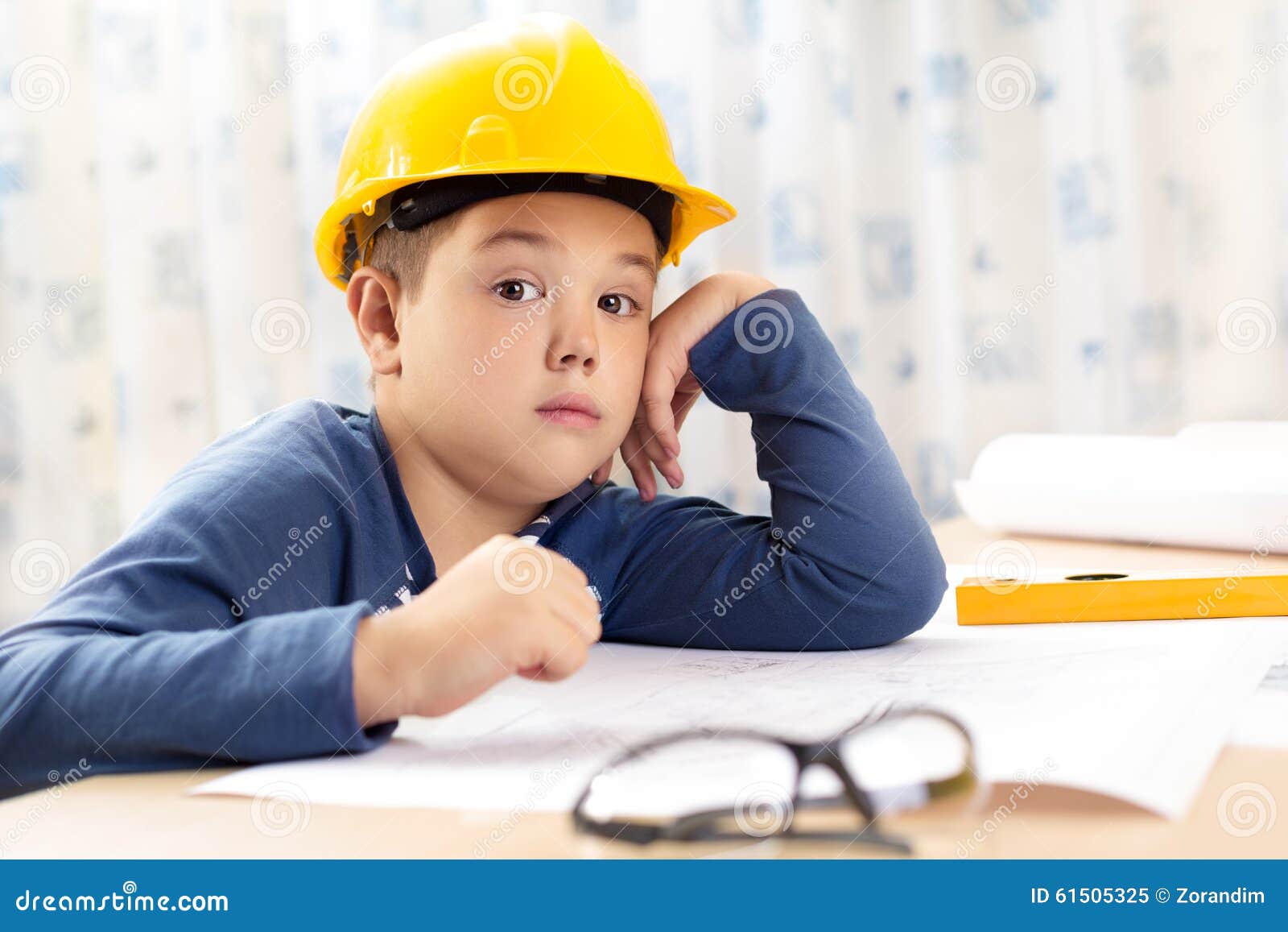 Little Boy Wearing a Engineering Helmet Stock Image - Image of ...