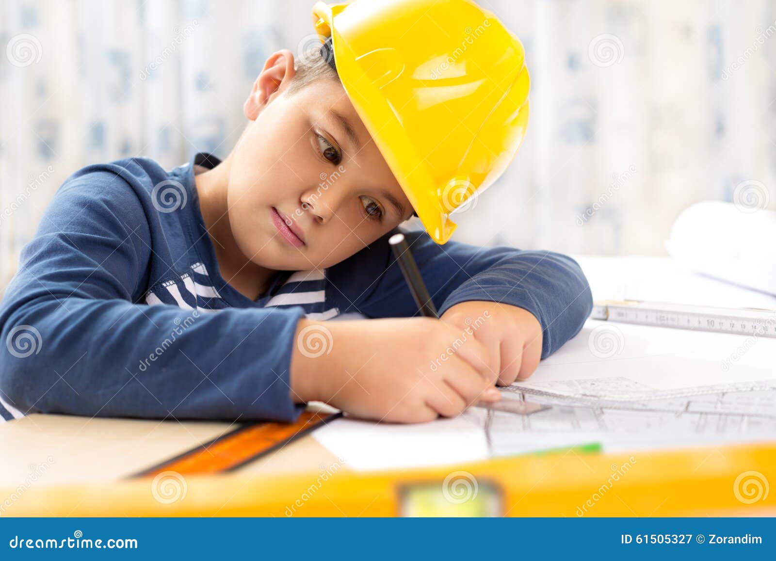 Little Boy Wearing a Engineering Helmet Stock Image - Image of ...