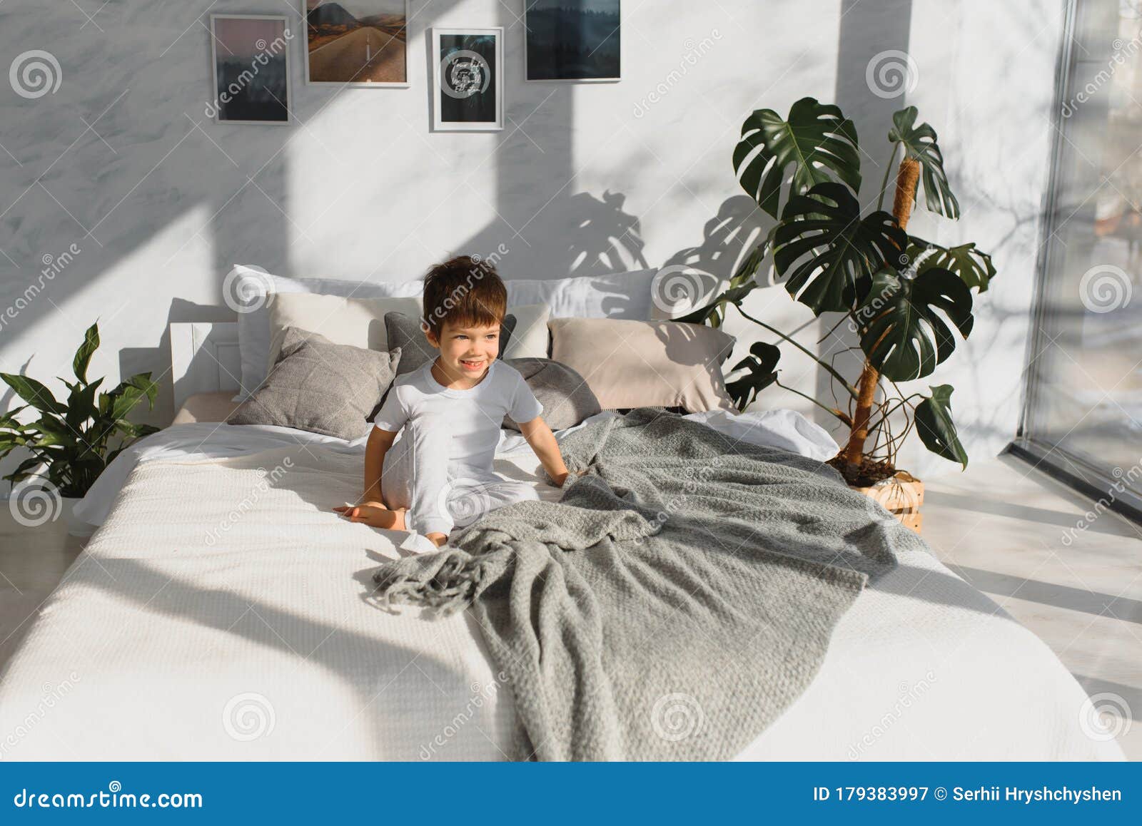 Little Boy Wearing White Pyjamas in Bed Stock Image - Image of little ...