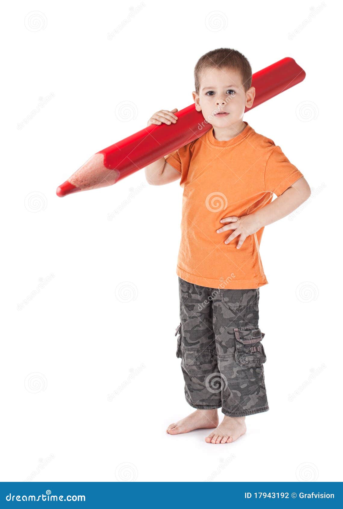 Little Boy Whit Large Pencil Stock Photo - Image of positive ...