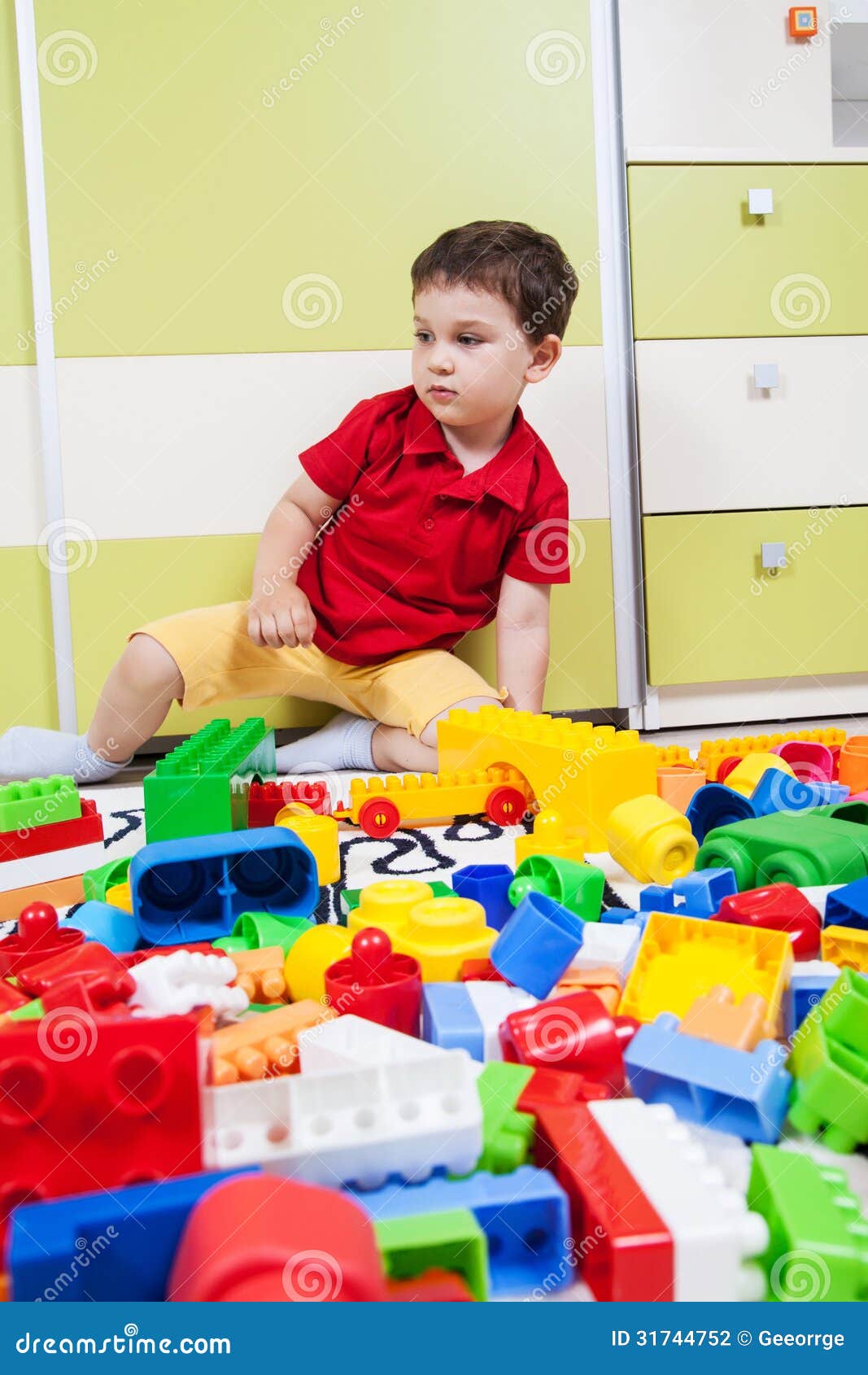 Little Boy Who Play with Plastic Cubes Stock Photo - Image of preschool ...