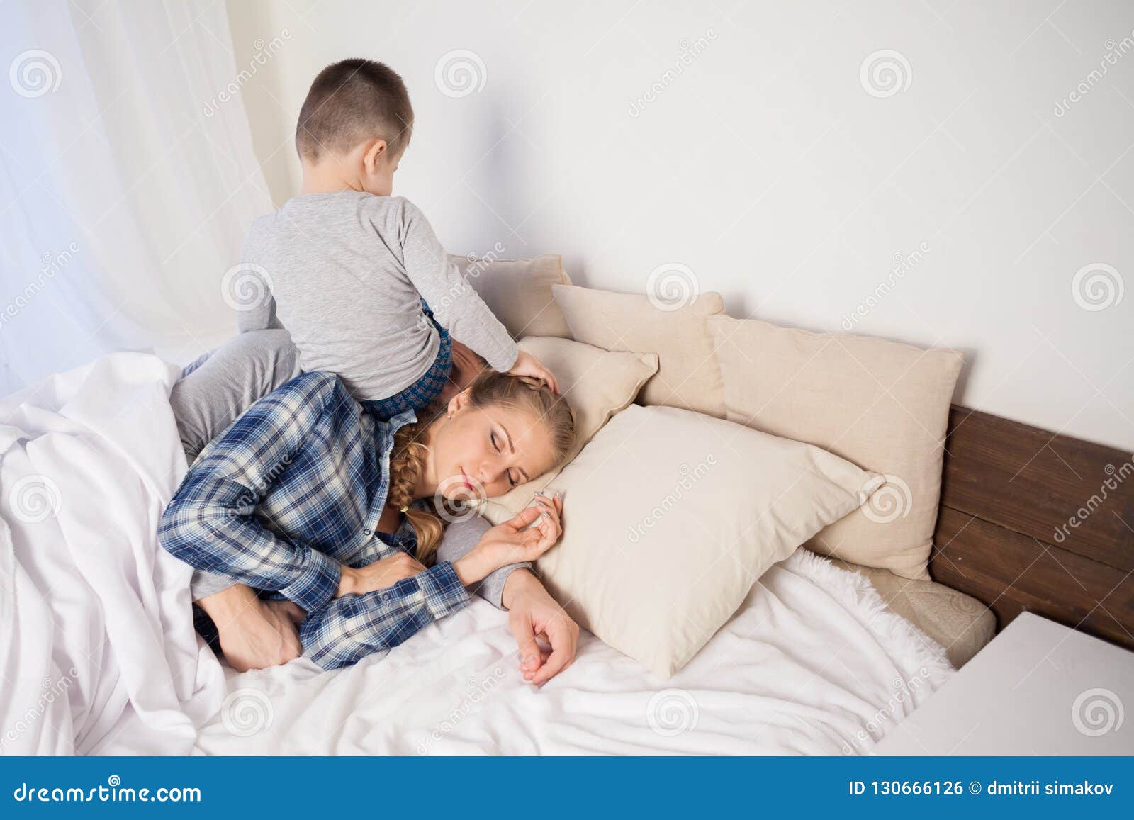 Little Boy Woke the Parents in the Bedroom Stock Photo - Image of good ...
