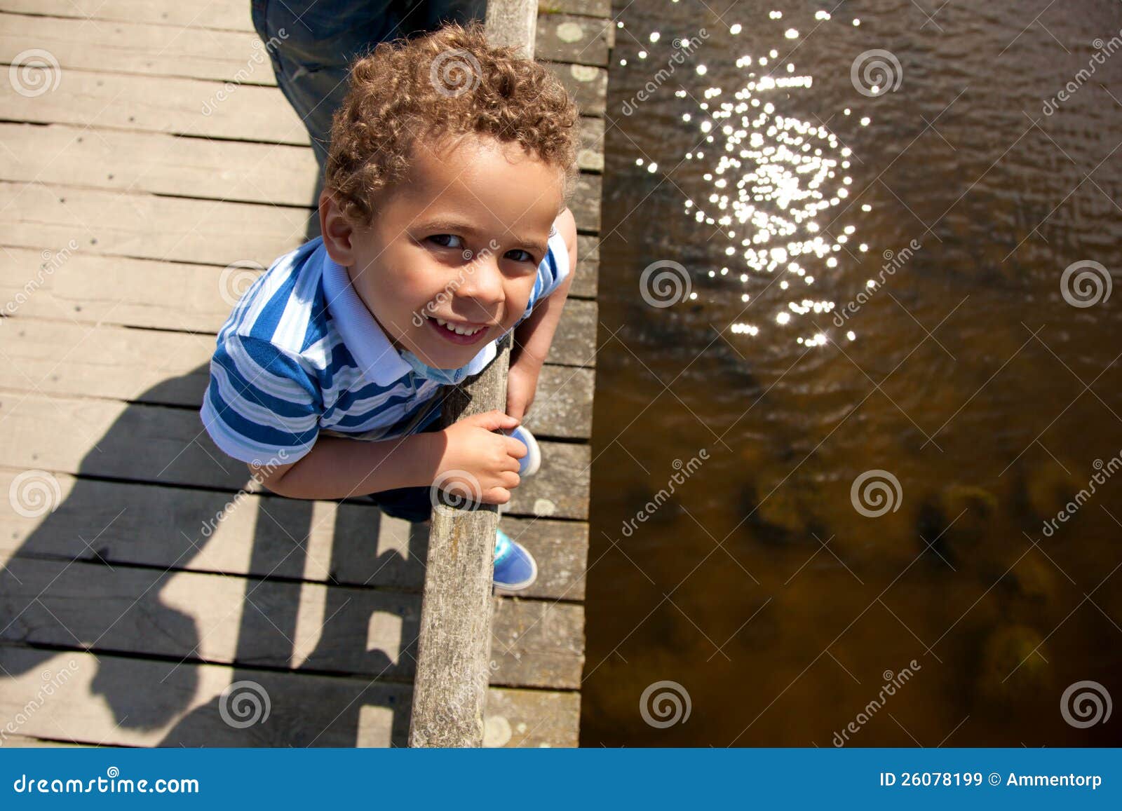 Little Boy on a Wooden Bridge Stock Image - Image of enjoying, bridge ...