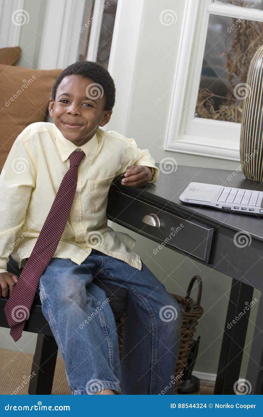 Little Boy Working on the Computer at Home. Stock Photo - Image of ...