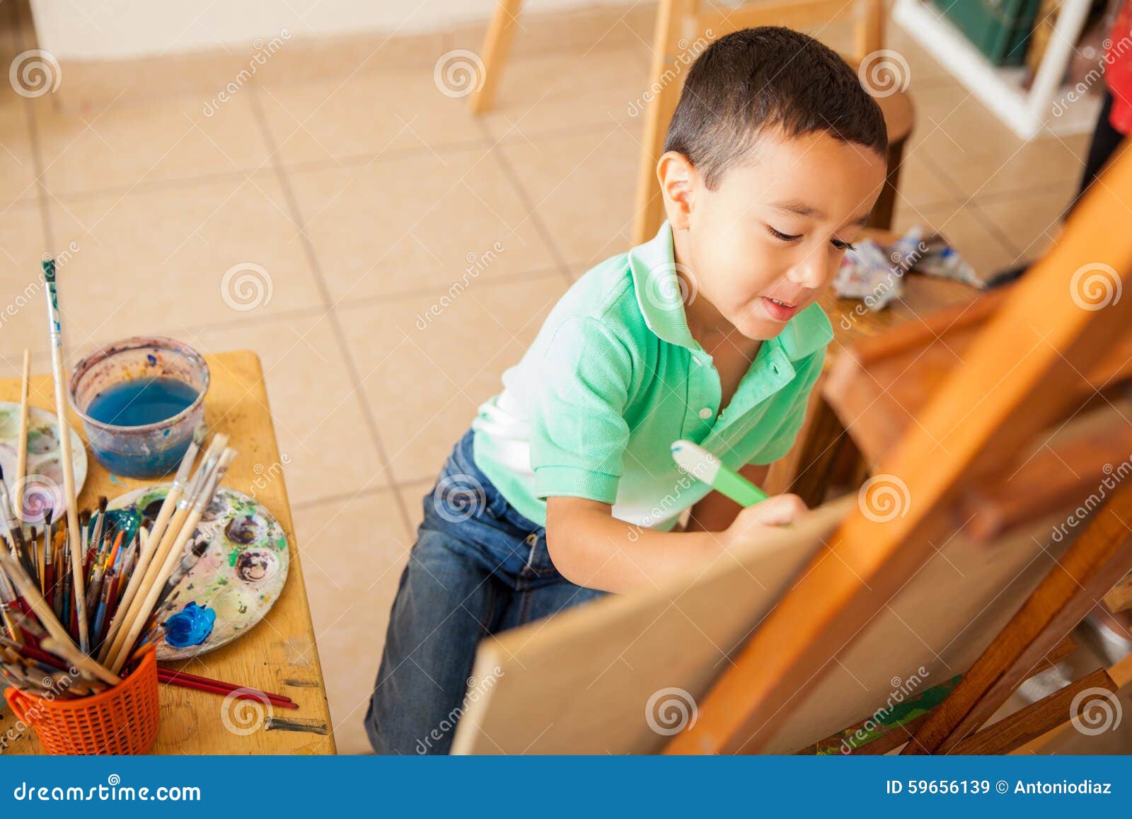 Little Boy Working on a Painting Stock Image - Image of drawing ...