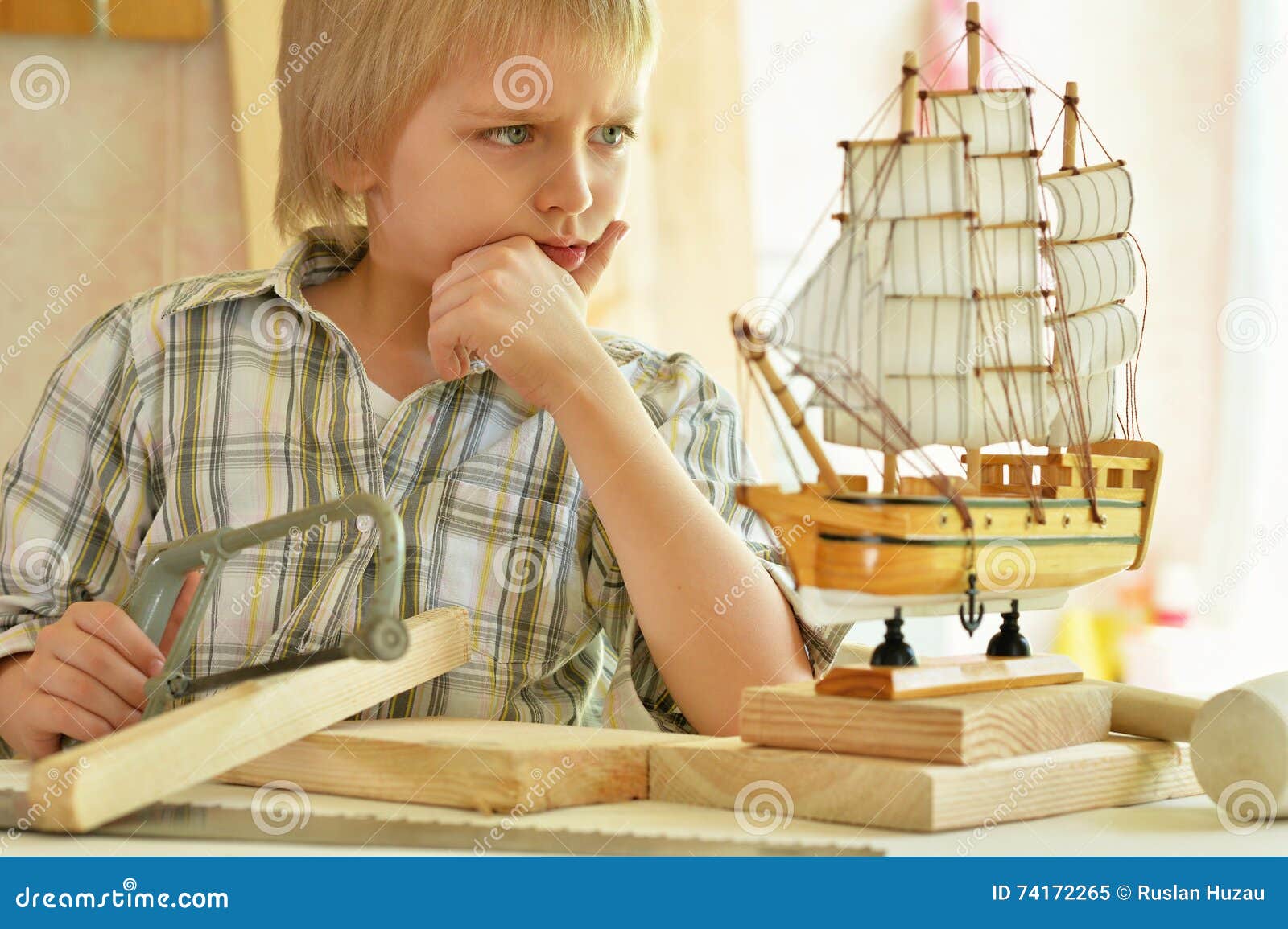 Little Boy Working with Wood Stock Image - Image of improvement ...