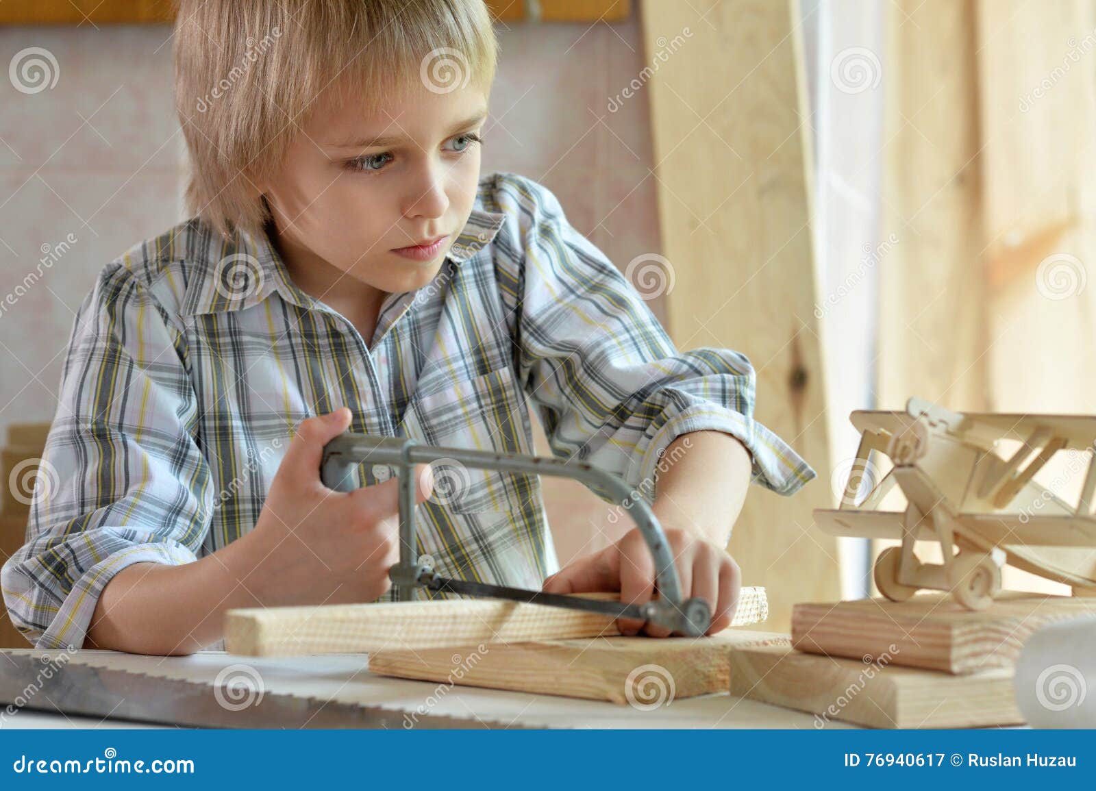 Little Boy Working with Wood Stock Image - Image of concept, child ...
