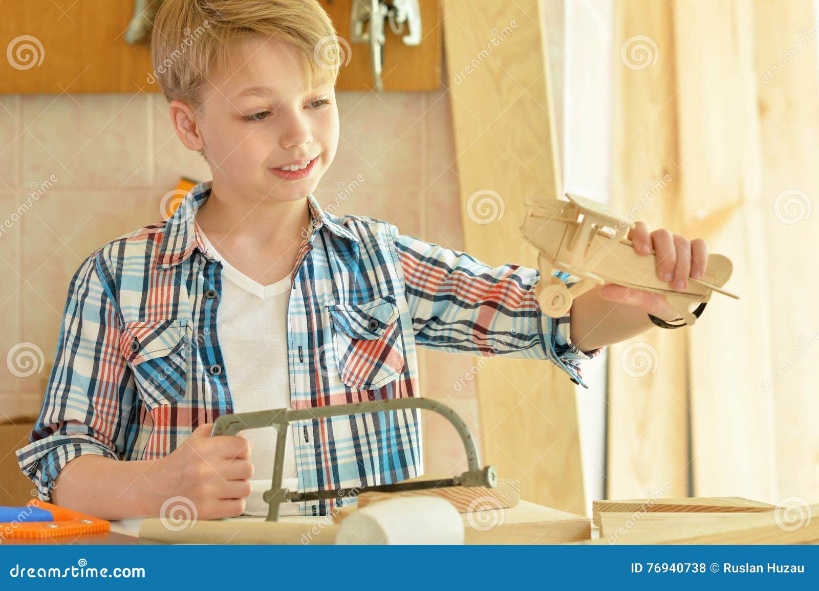 Little Boy Working with Wood Stock Photo - Image of child, cute: 76940738