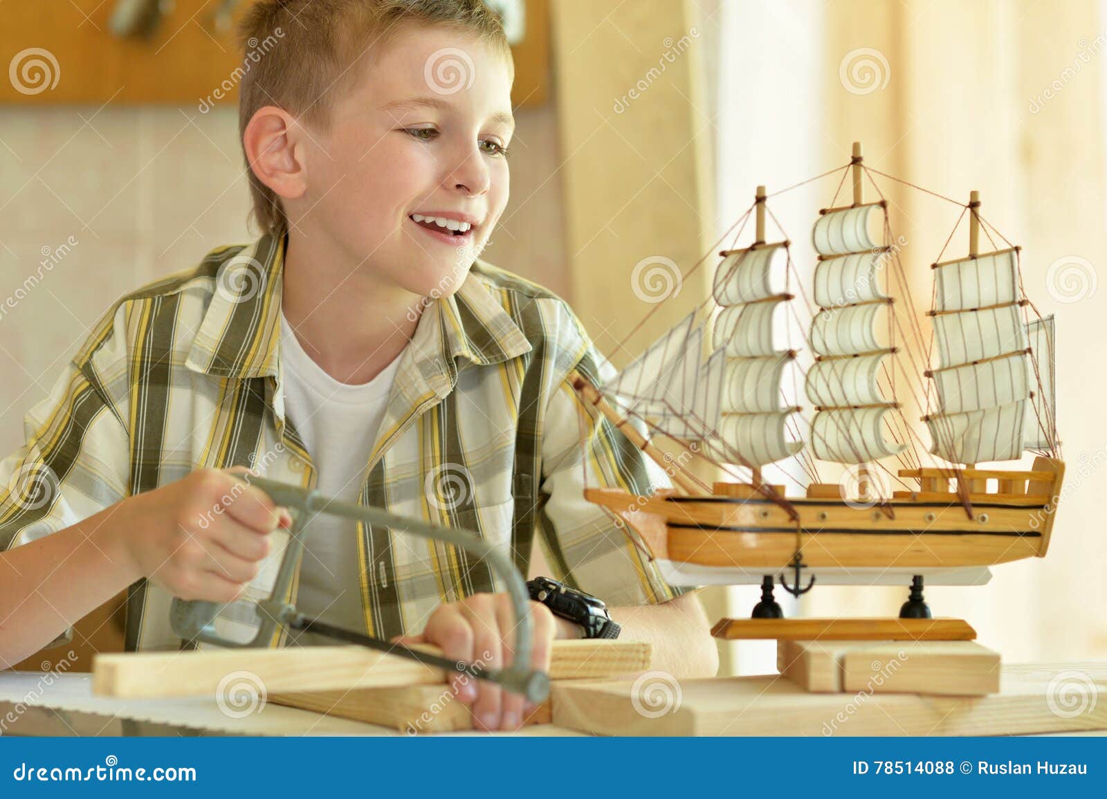 Little Boy Working with Wood Stock Photo - Image of child, ship: 78514088