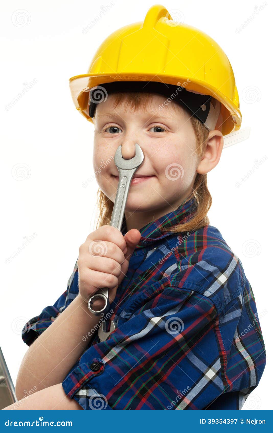 Little Boy with Wrench Tool Stock Image - Image of protective, build ...
