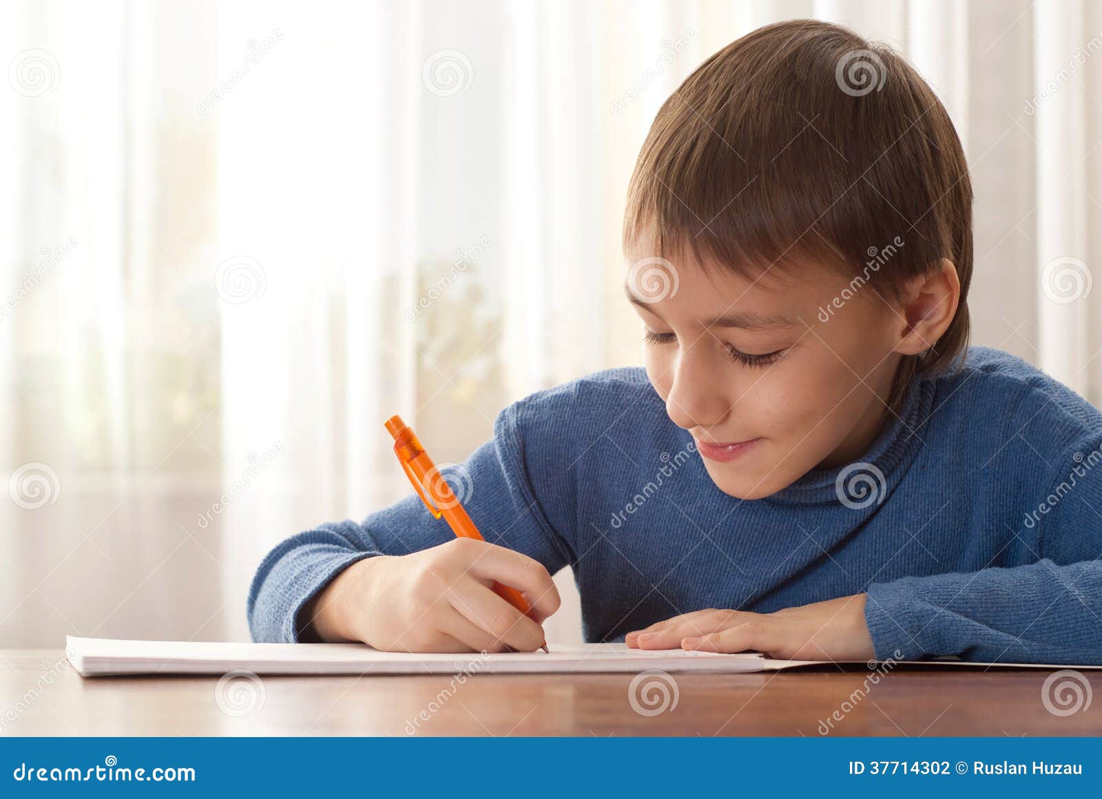Little boy write stock photo. Image of thinking, table - 37714302