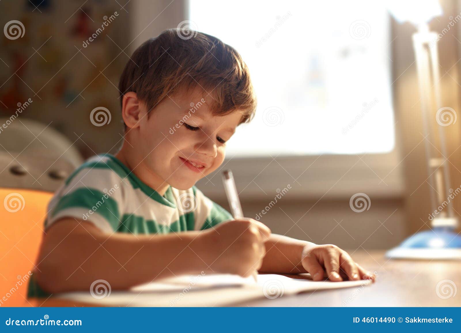 Little Boy Write into Exercise Book Stock Photo - Image of student ...