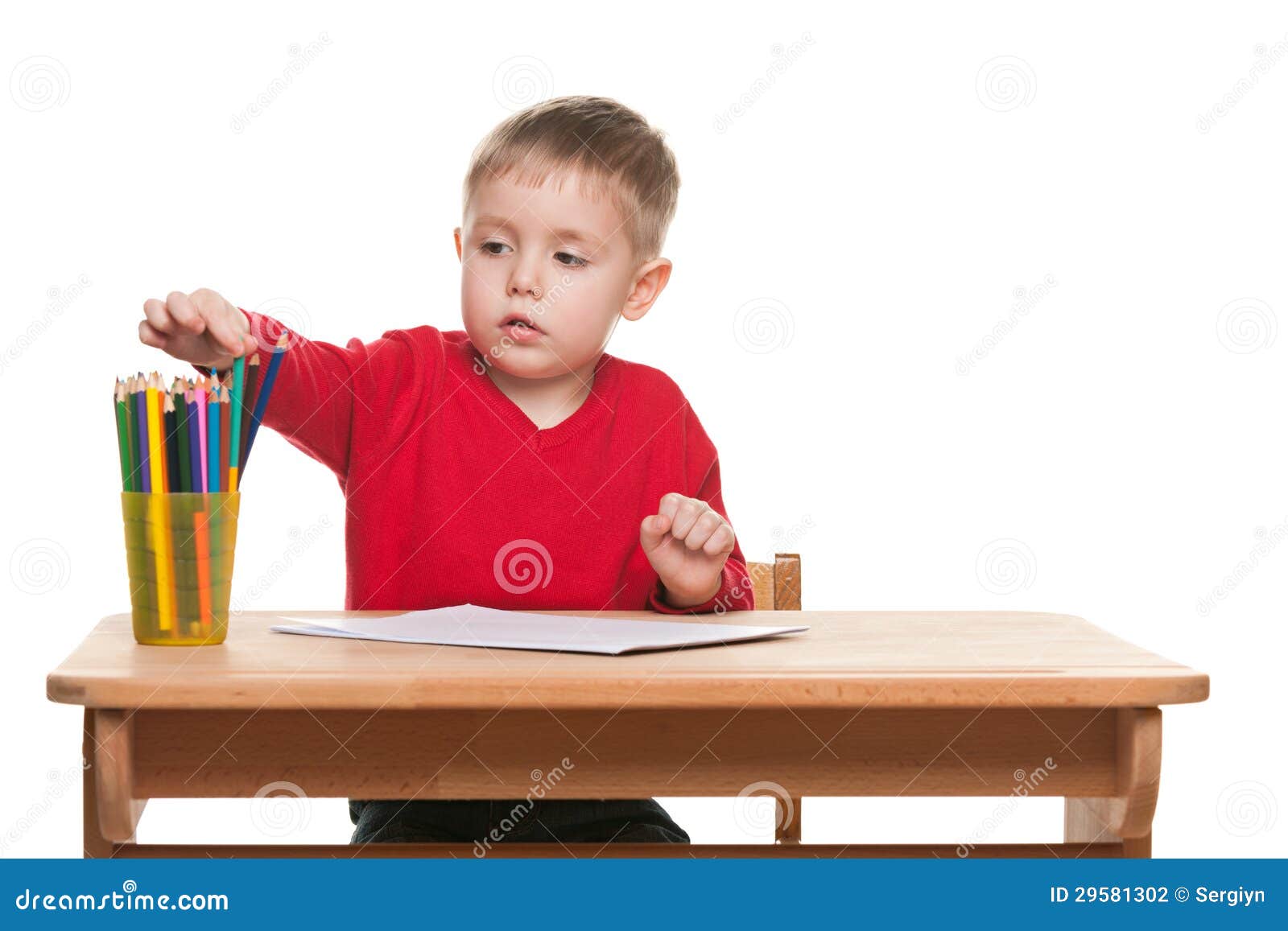Little Boy Writes at the Desk Stock Photo - Image of learn, children ...